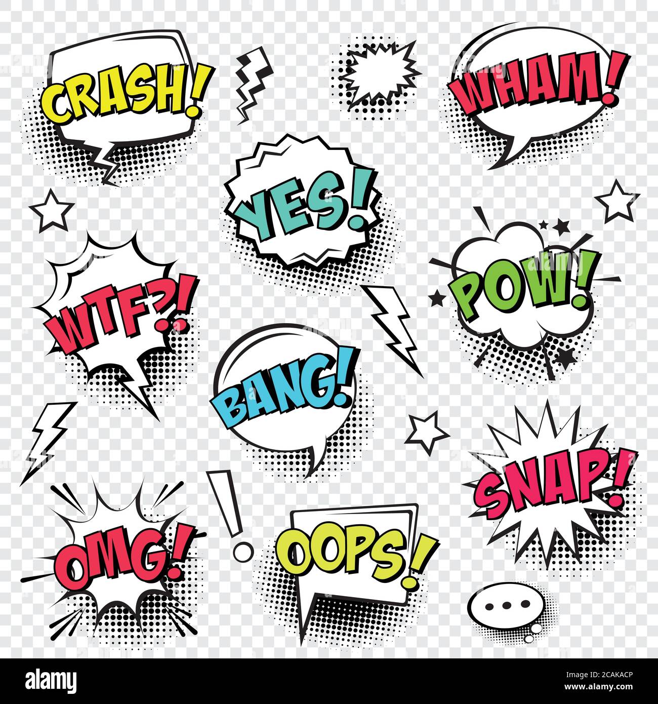 Comic speech bubbles with halftone shadow and text phrase. Vector hand ...