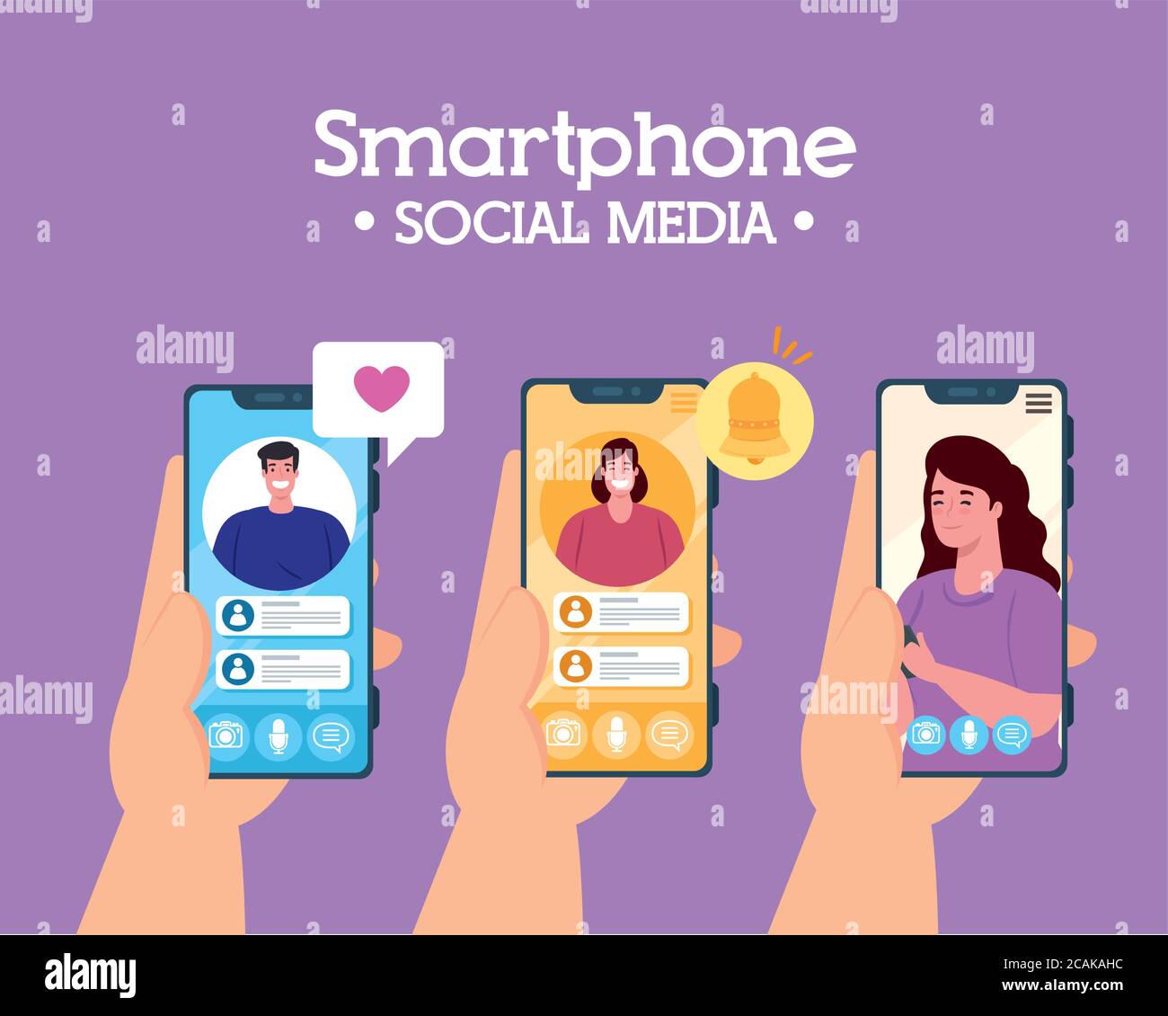 hands holding smartphones in video call, social media concept Stock ...