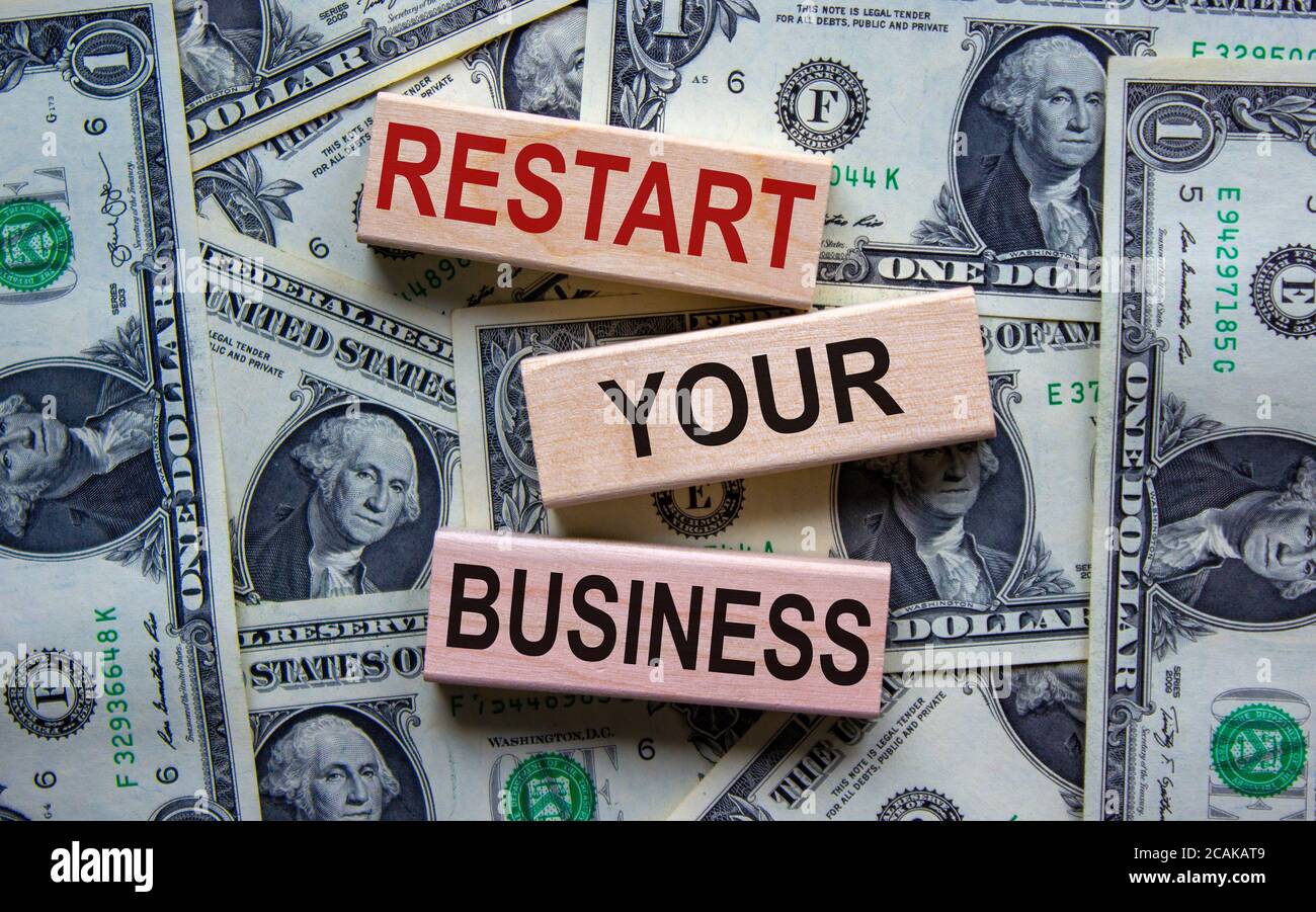 Concept text 'restart your business' on wooden blocks on a beautiful ...