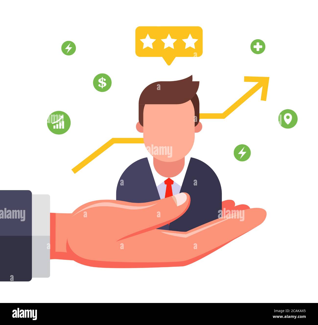 a valuable employee on the boss hand. find a good manager. flat vector ...