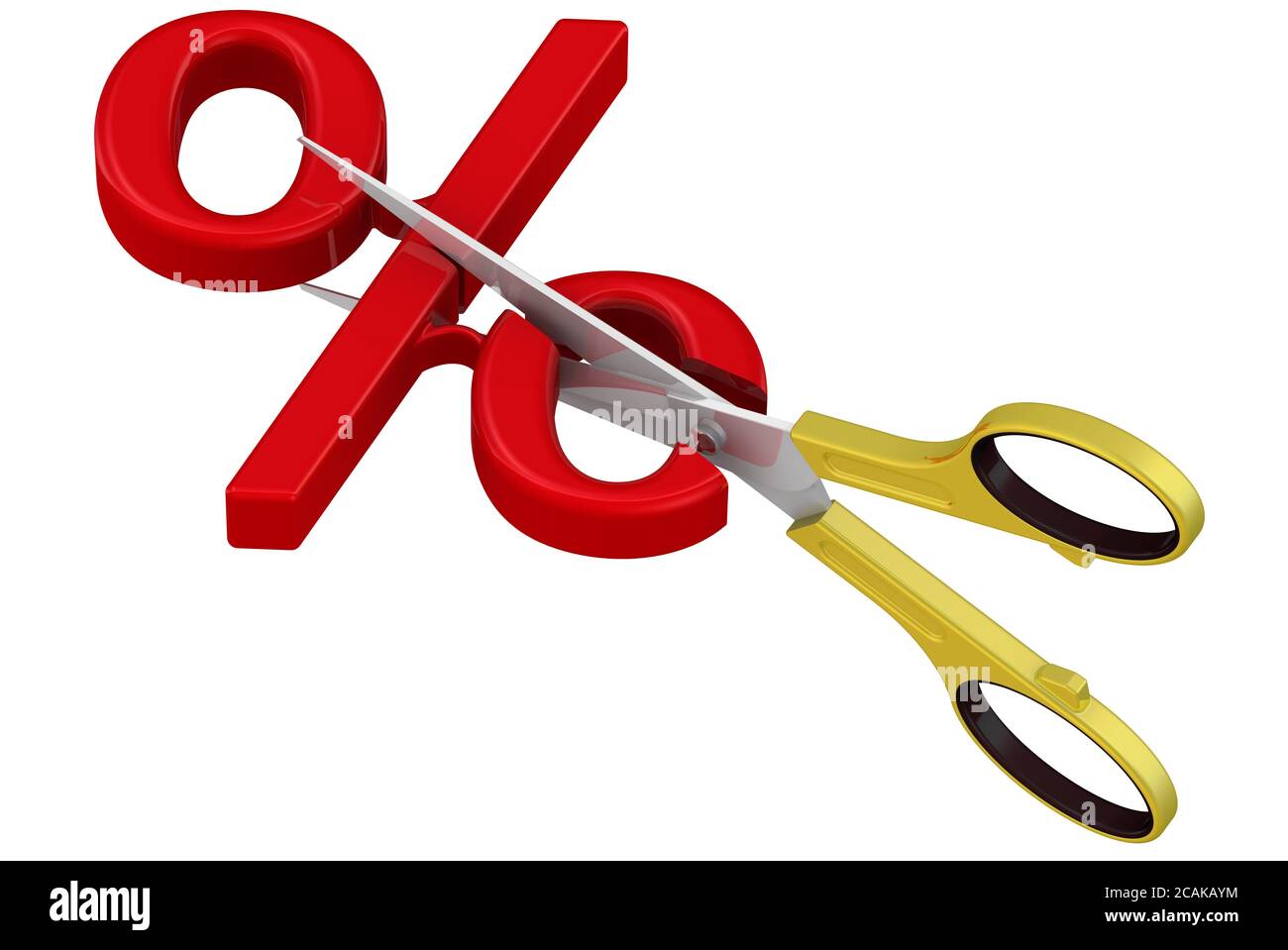 Scissors cut red percentage symbol. The concept of reducing the ...