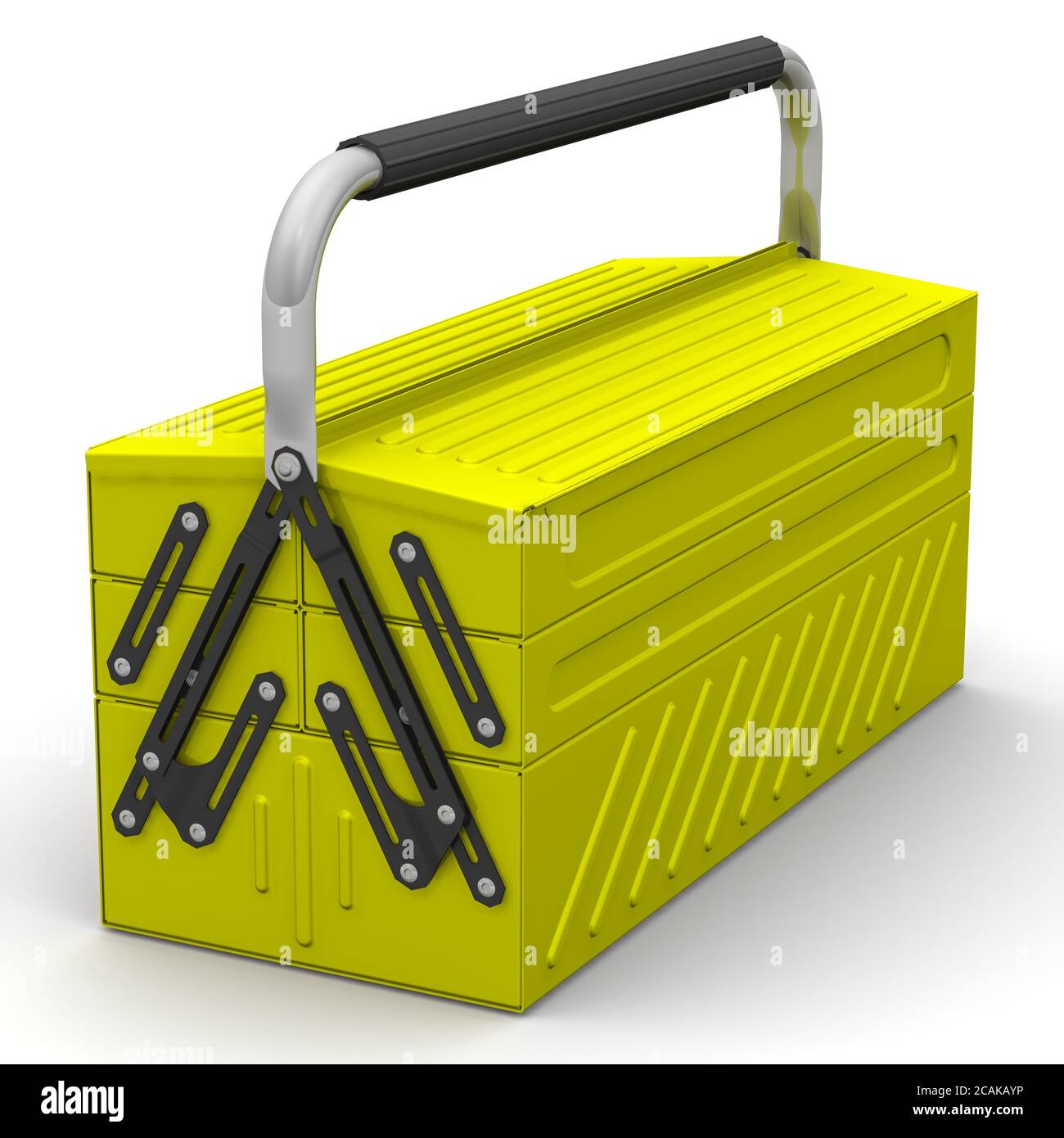 Tool box. Closed yellow tool box on a white surface. 3D illustration ...