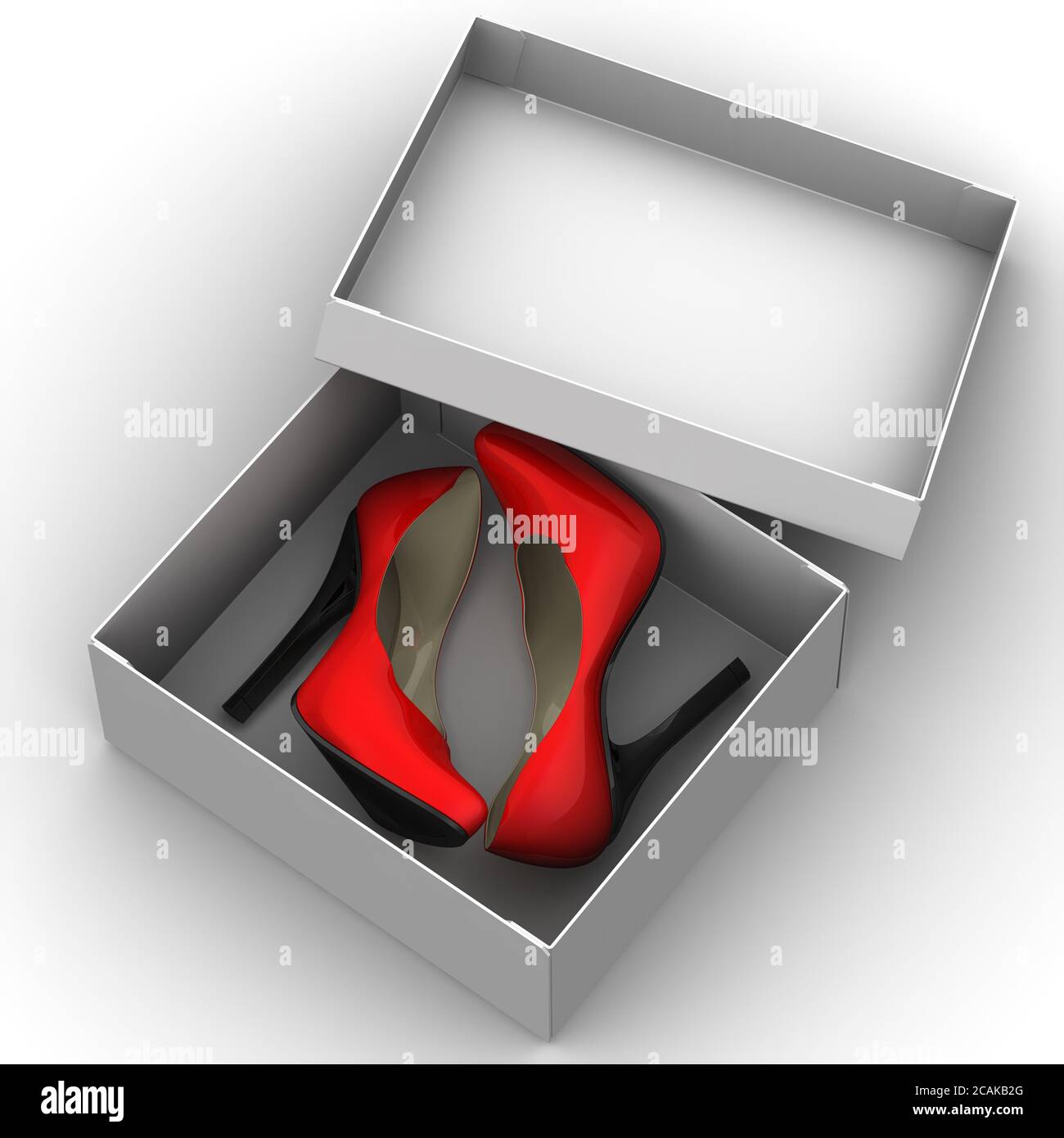 Women's shoes are in the white box. Red female shoes with high heels ...