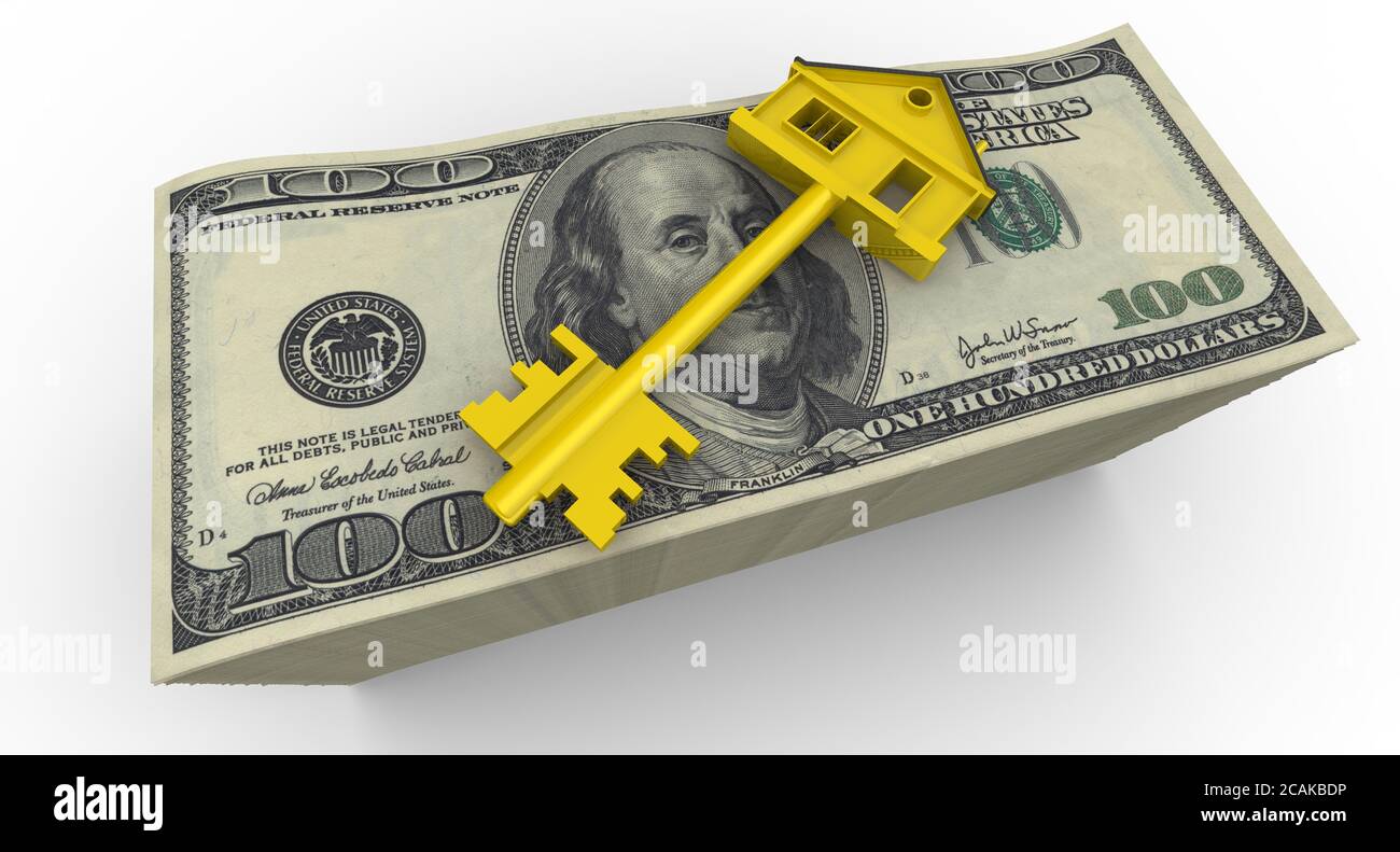 Money for the purchase of real estate. Golden key in the form of the ...