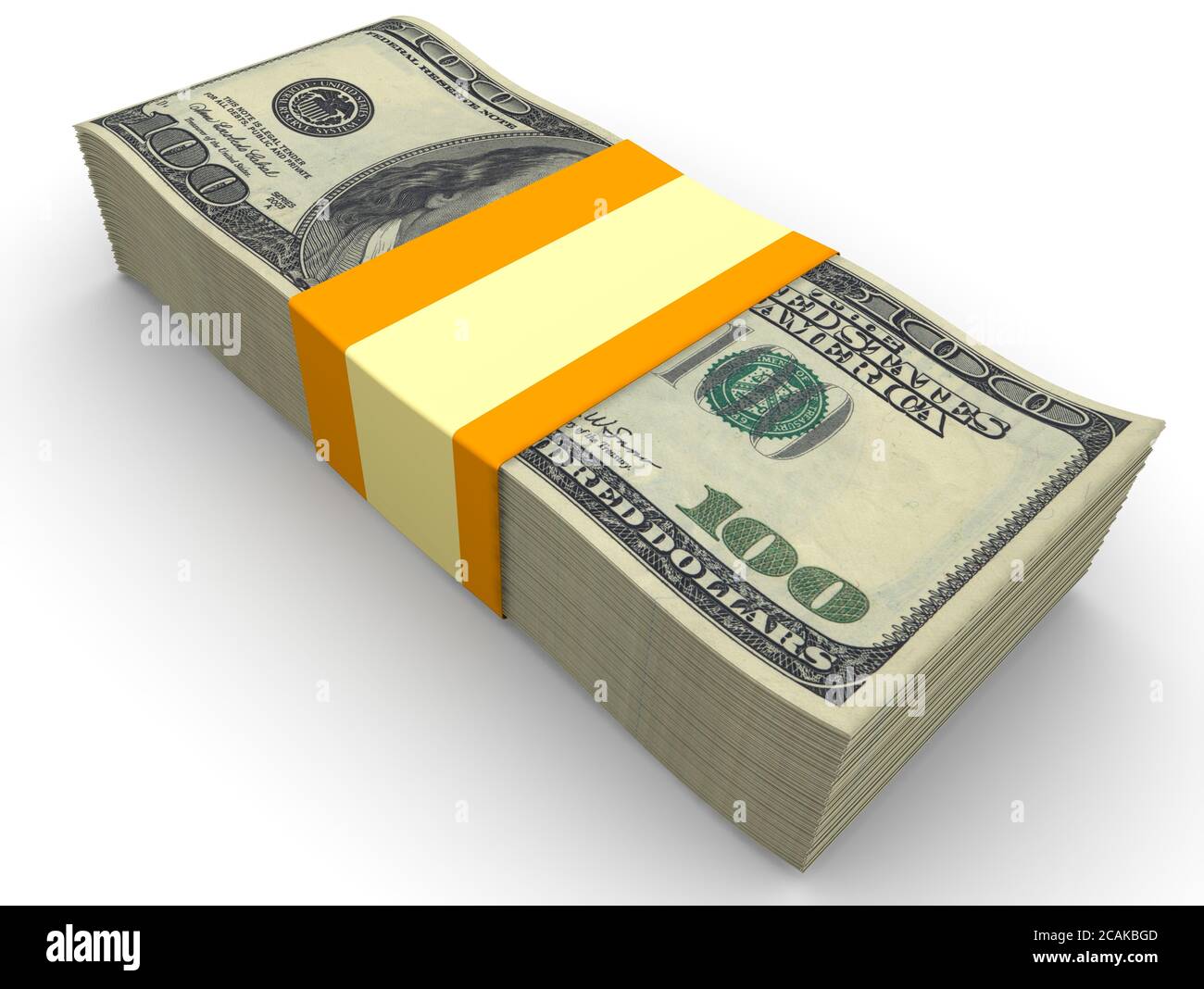 One pack of the USA dollar bills tied with a ribbon. 3D illustration ...