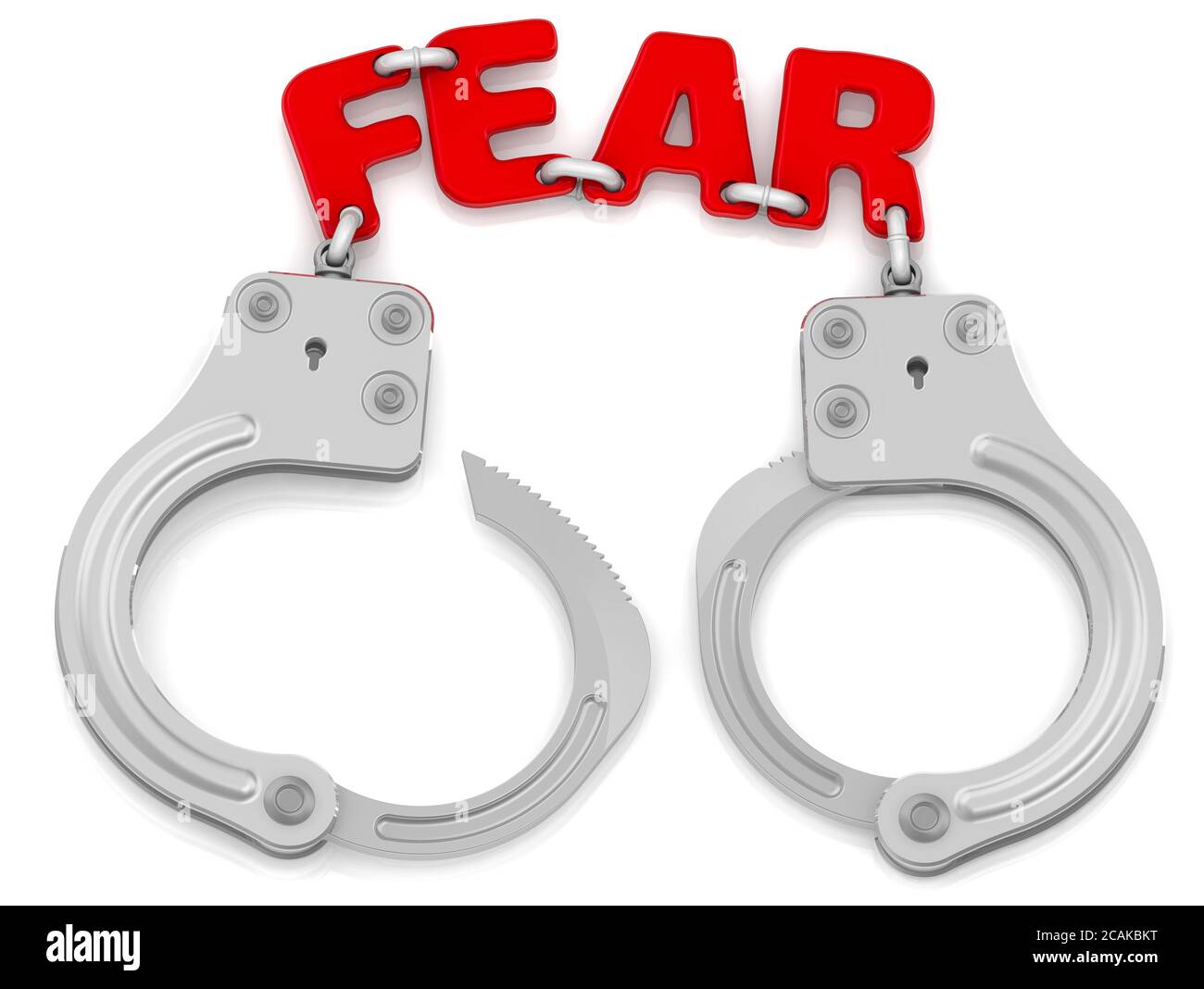 Fear as handcuffs. Steel handcuffs with red word FEAR instead of a ...