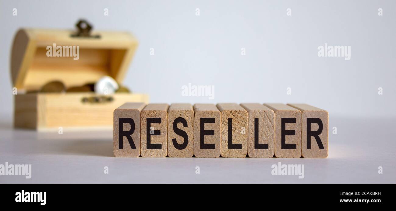 Concept word 'reseller' on cubes on a beautiful white background, small ...