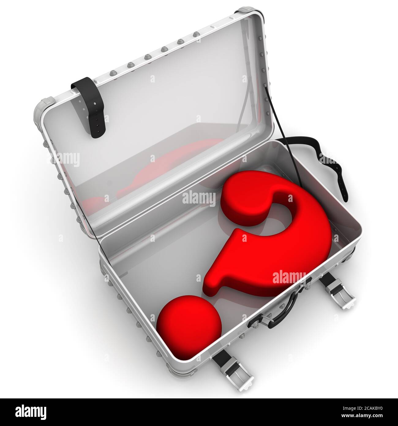 The suitcase is full of problems. Open suitcase with red question mark ...