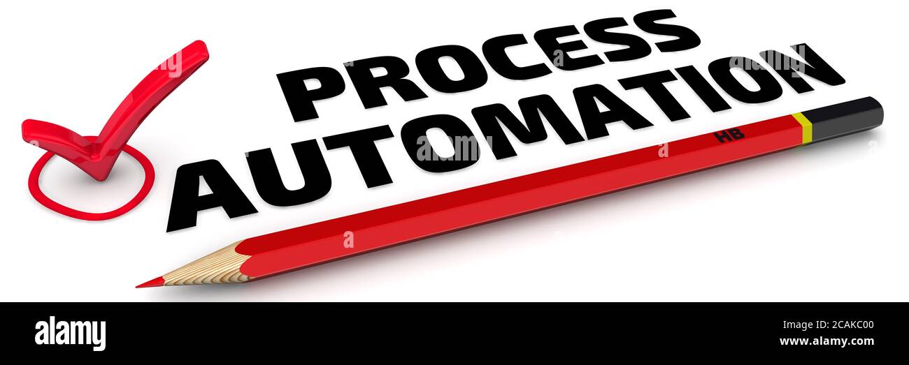 Process automation. The check mark PROCESS AUTOMATION with red pencil ...