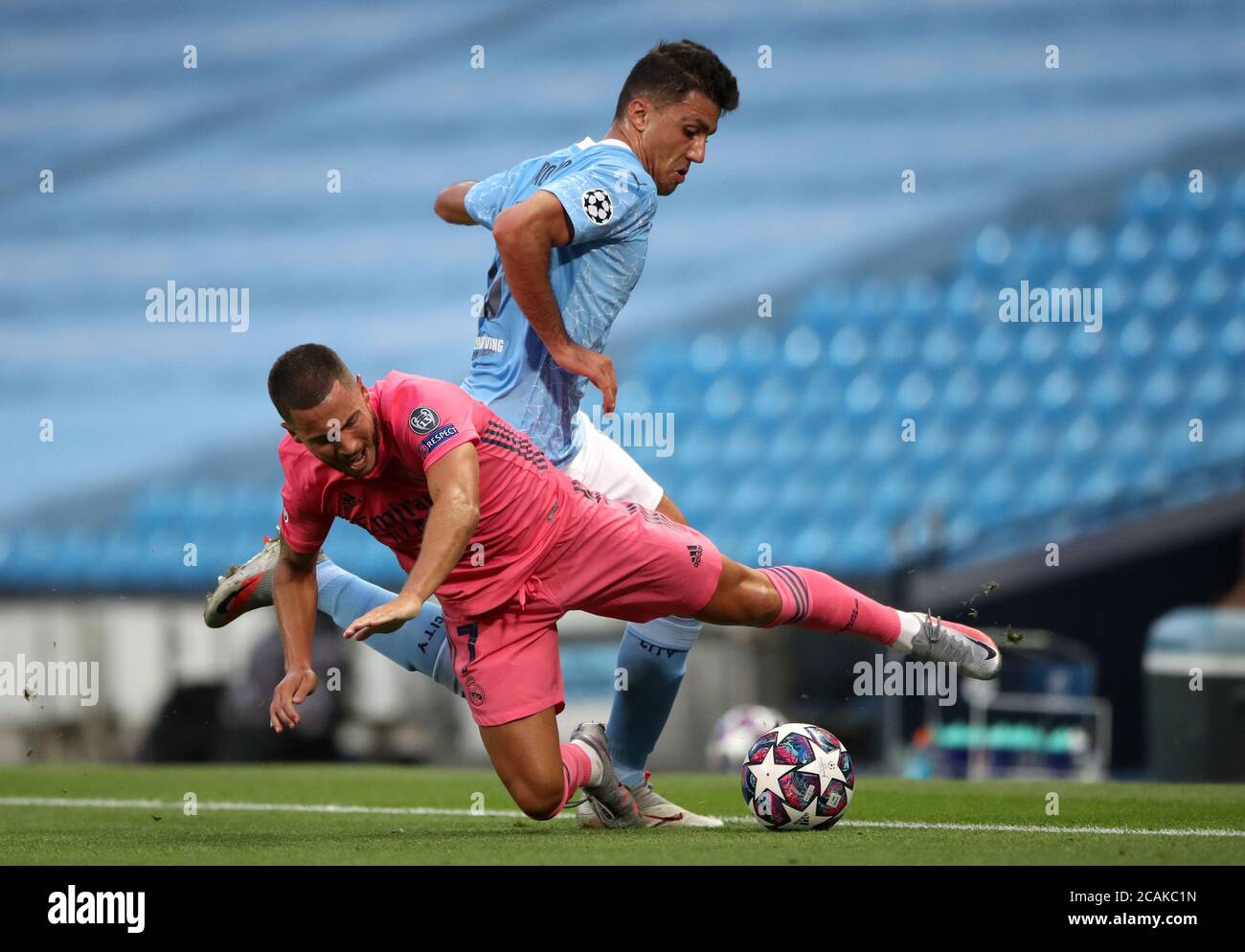 Manchester City's Rodri (back) and Real Madfrid's Eden Hazard battle ...