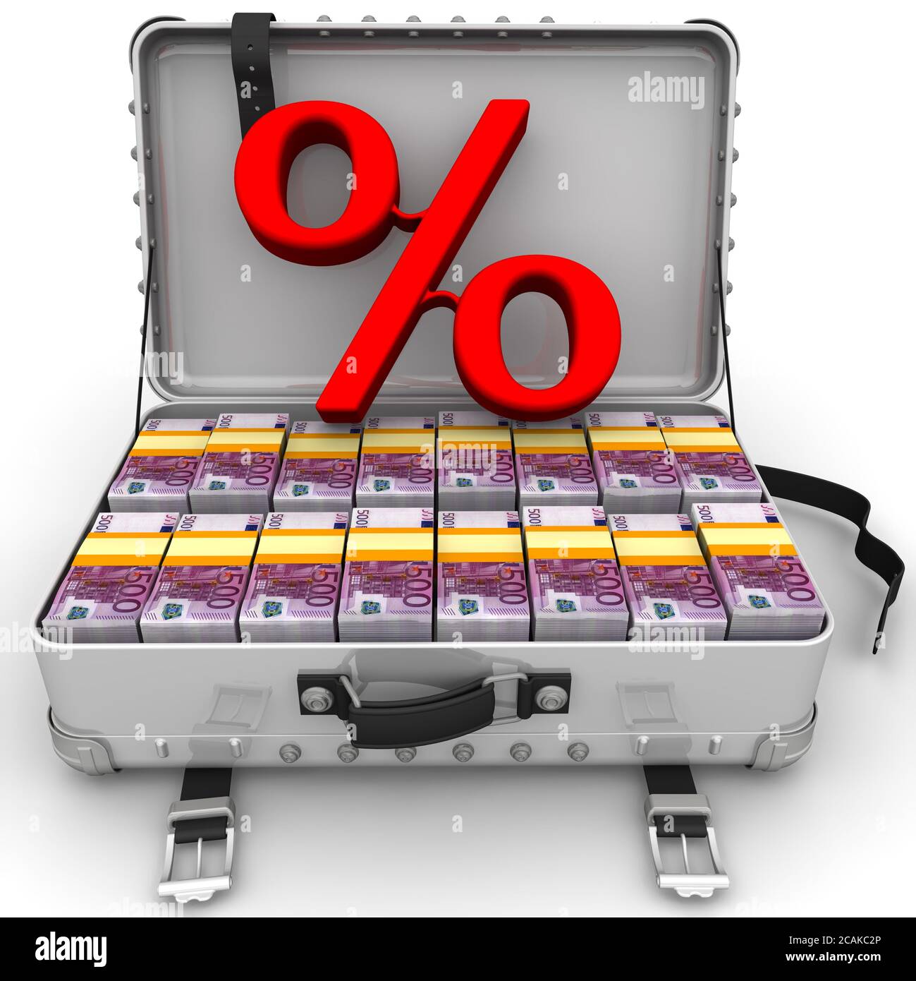 Beneficial interest. Red percentage sign and a suitcase filled with ...