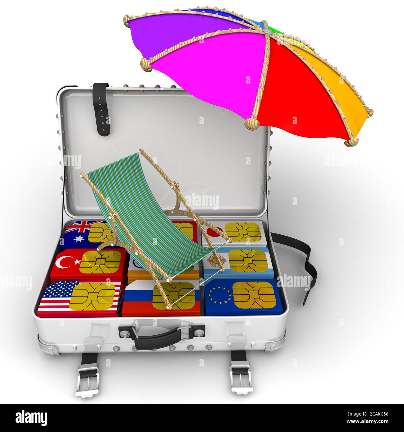SIM-cards for travel. A suitcase filled with SIM cards with the image ...