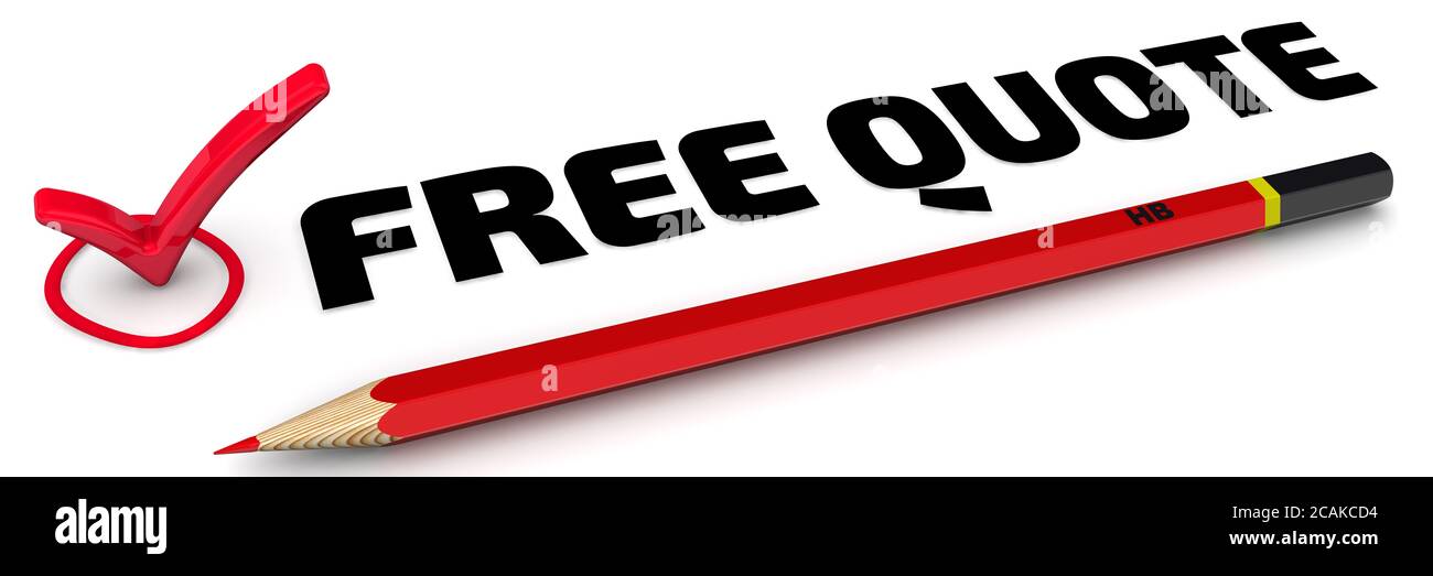 Free quote. The mark FREE QUOTE. Red pencil and mark on white surface ...