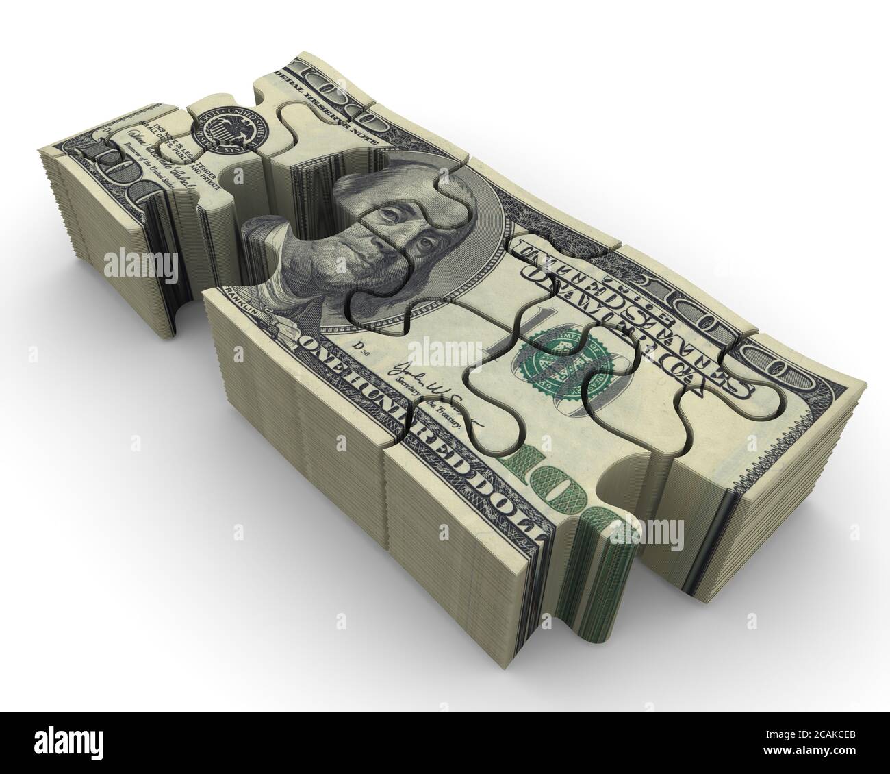 Pack of the US banknotes in the form of a puzzle.One pack of the USA ...