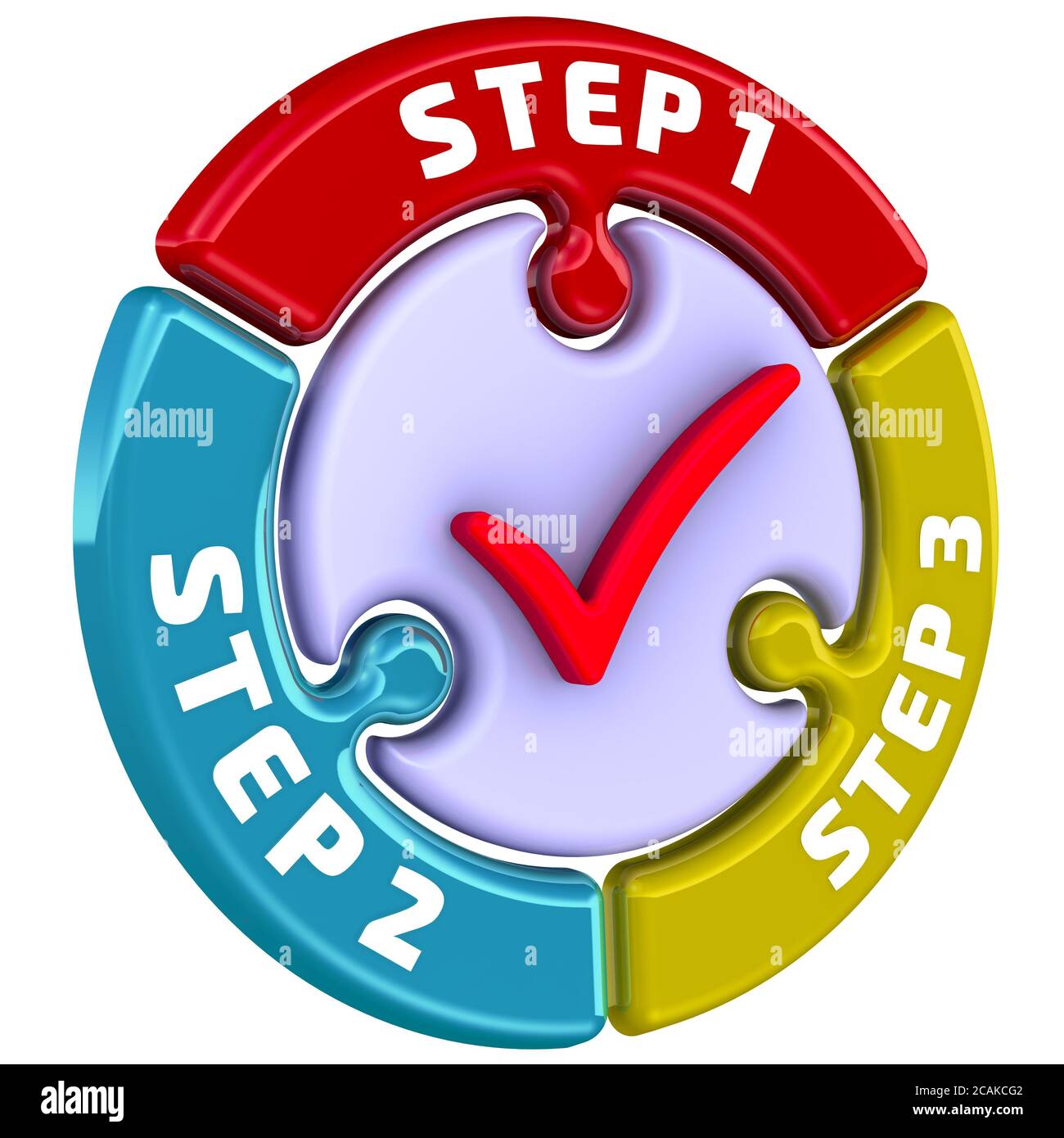 The inscription "Step 1, Step 2, Step 3" on the puzzle in the shape of ...