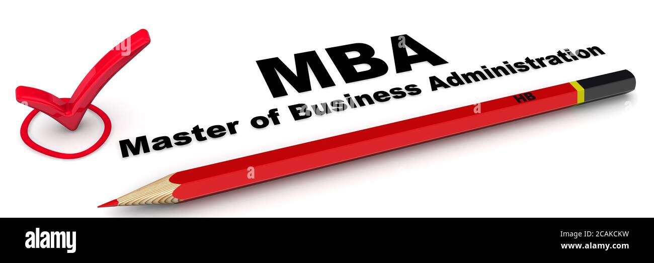 The check mark MBA - Master of Business Administration with red pencil ...