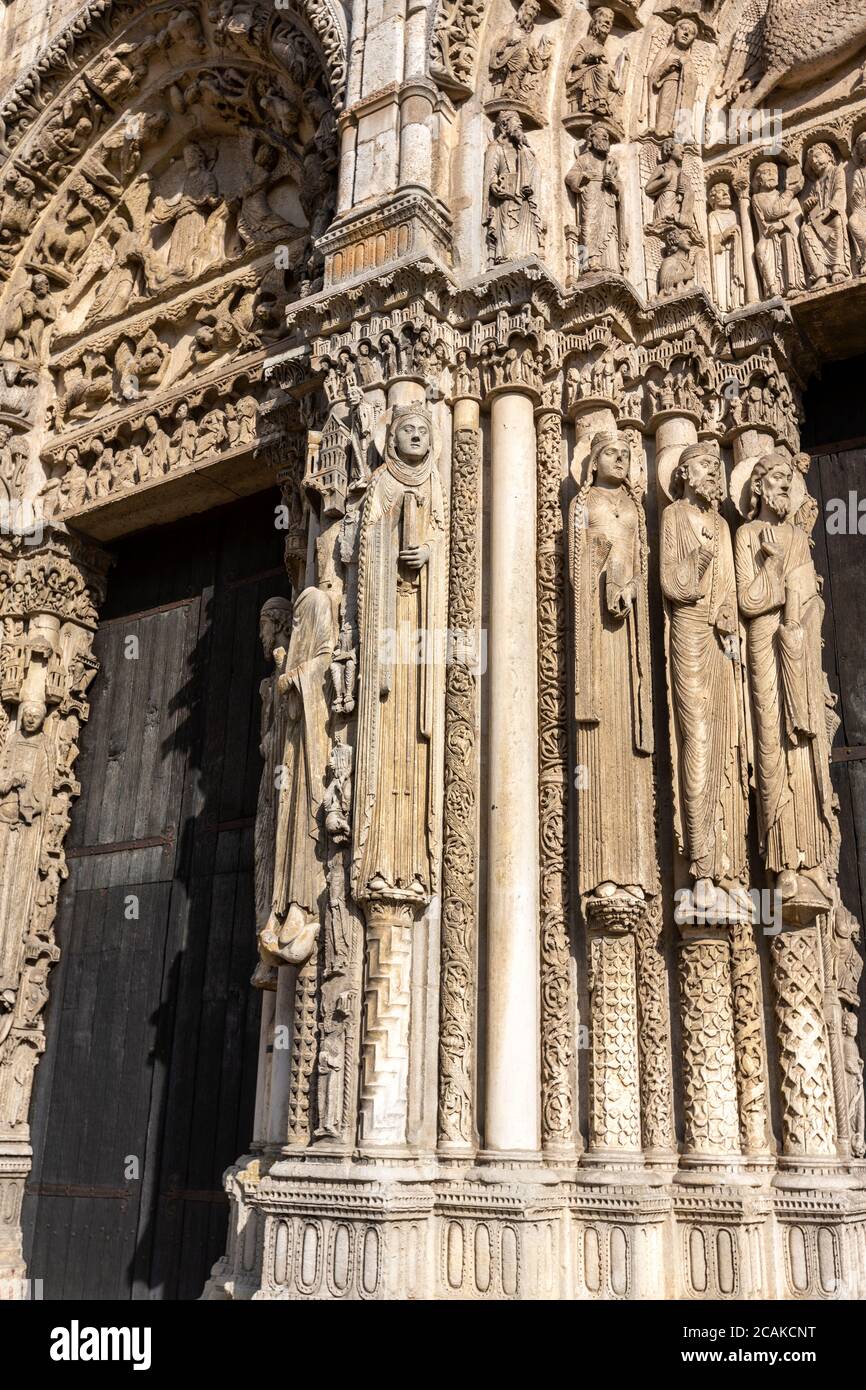 Royal Portal in Facade of Cathedral of Our Lady of Chartres, Chartres ...