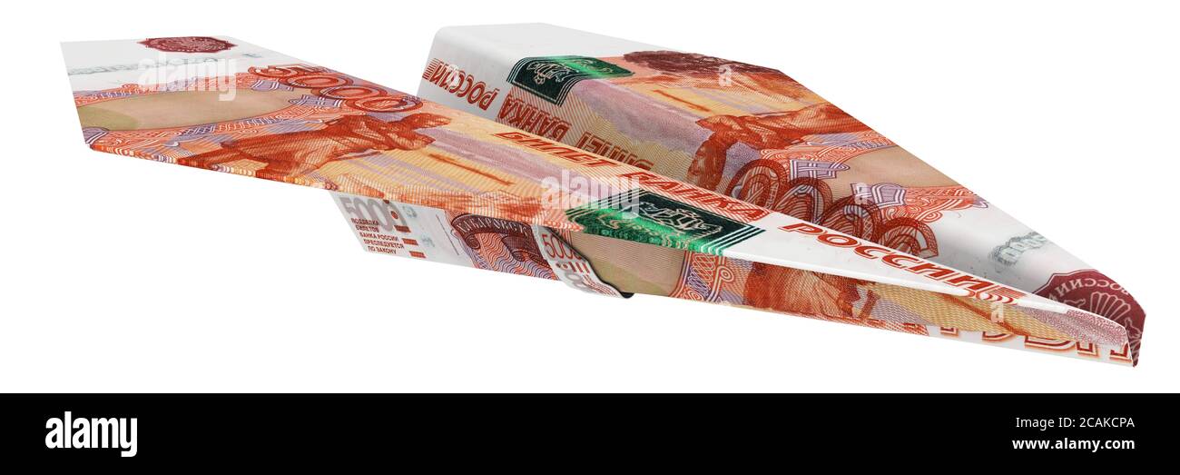 Paper airplane made from Russian banknote (ruble). 3D illustration ...