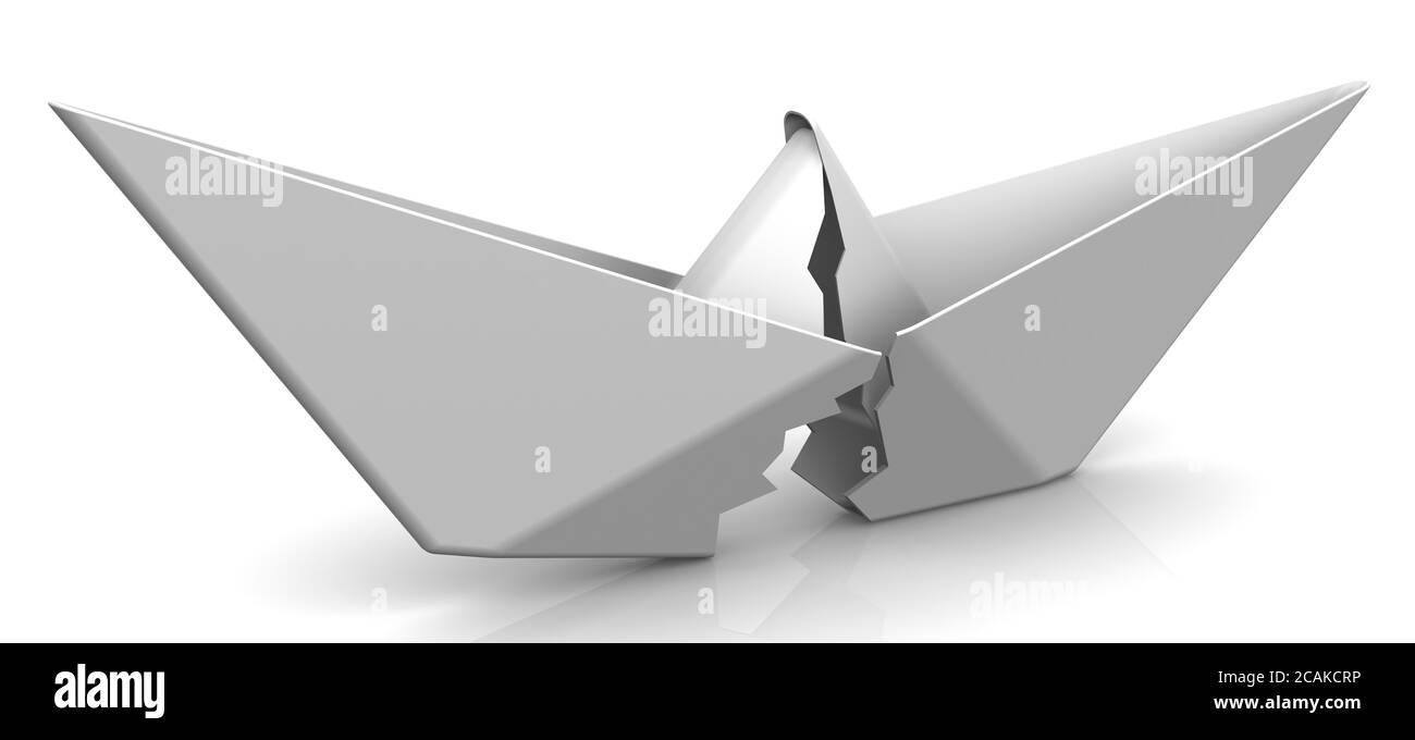 Torn paper boat on a white surface. 3D illustration Stock Photo - Alamy