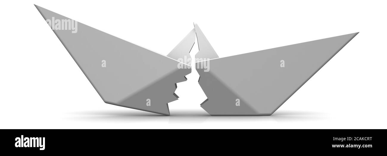Torn paper boat on a white surface. 3D illustration Stock Photo - Alamy