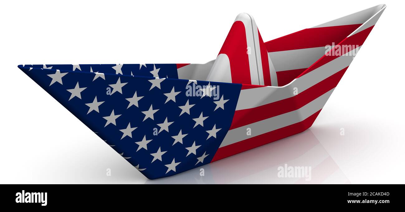 Paper boat from the USA flag on white surface. 3D Illustration Stock ...