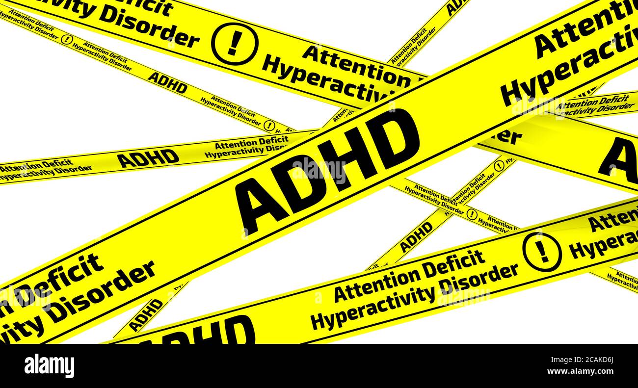 Attention deficit hyperactivity disorder. Yellow warning tapes with ...