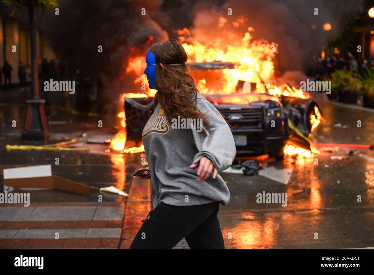 Seattle, USA May 30th, 2020: A protestor during the George Floyd ...