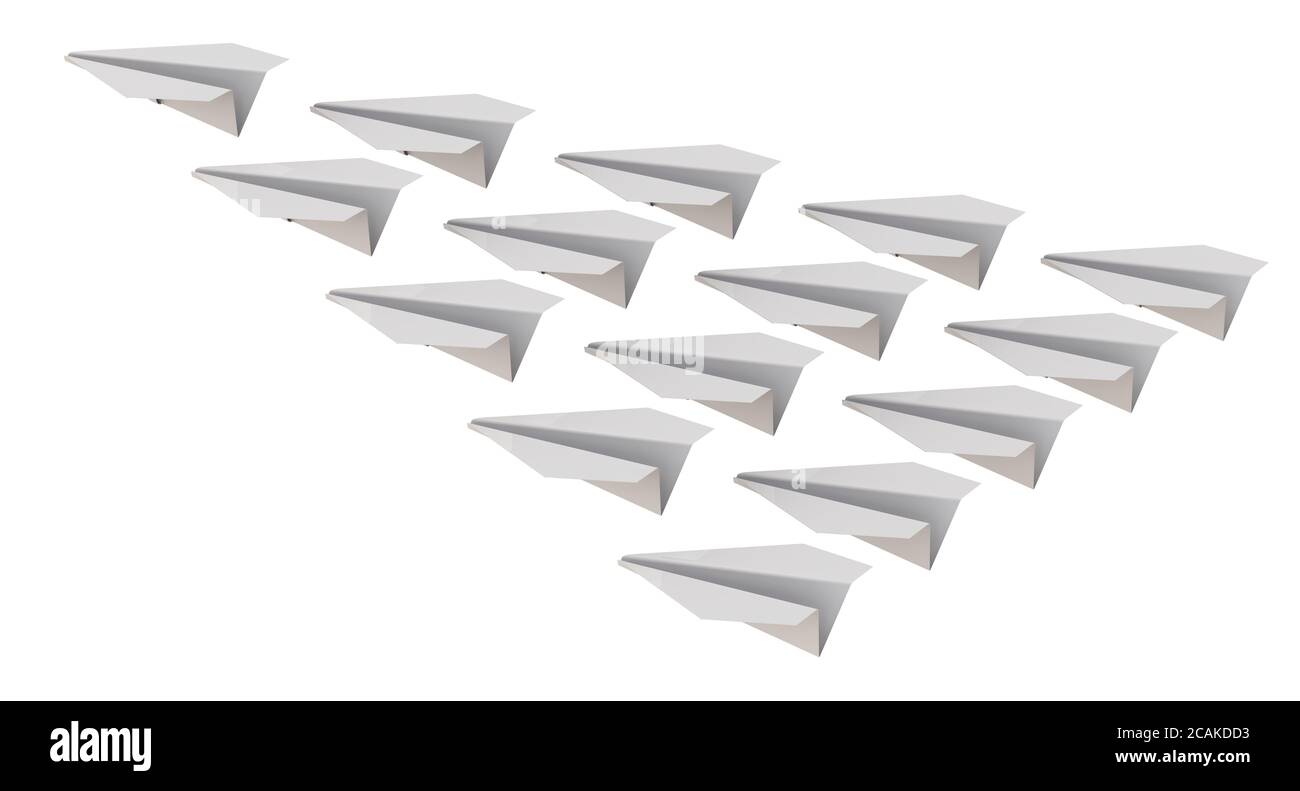 Paper planes are flying in wedge. Isolated. 3D illustration Stock Photo ...