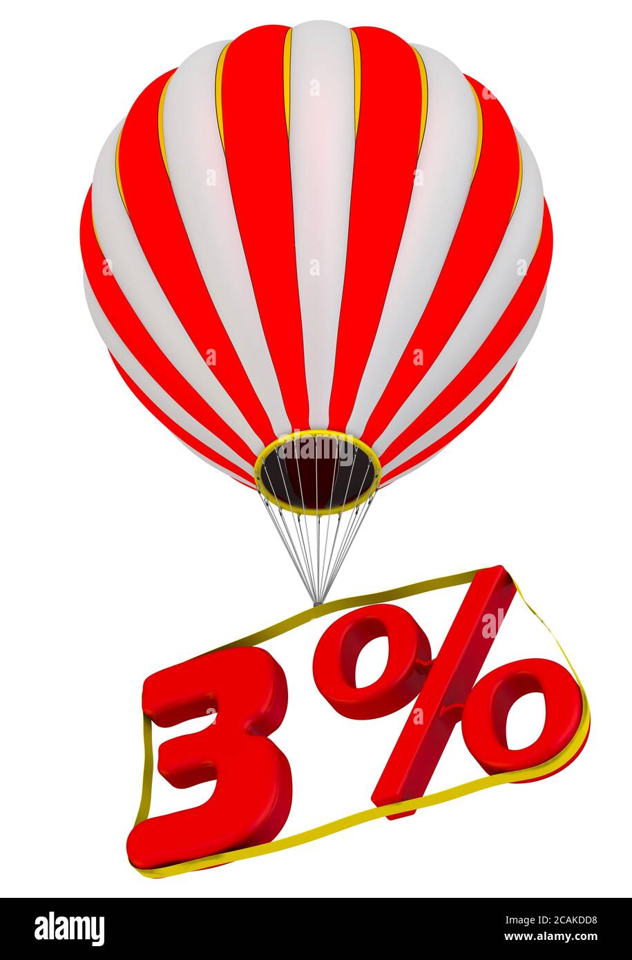 Three percent flies in a hot air balloon. 3D illustration Stock Photo ...