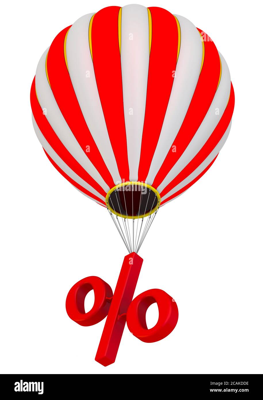 The percent symbol flies in a hot air balloon. Red percentage symbol ...