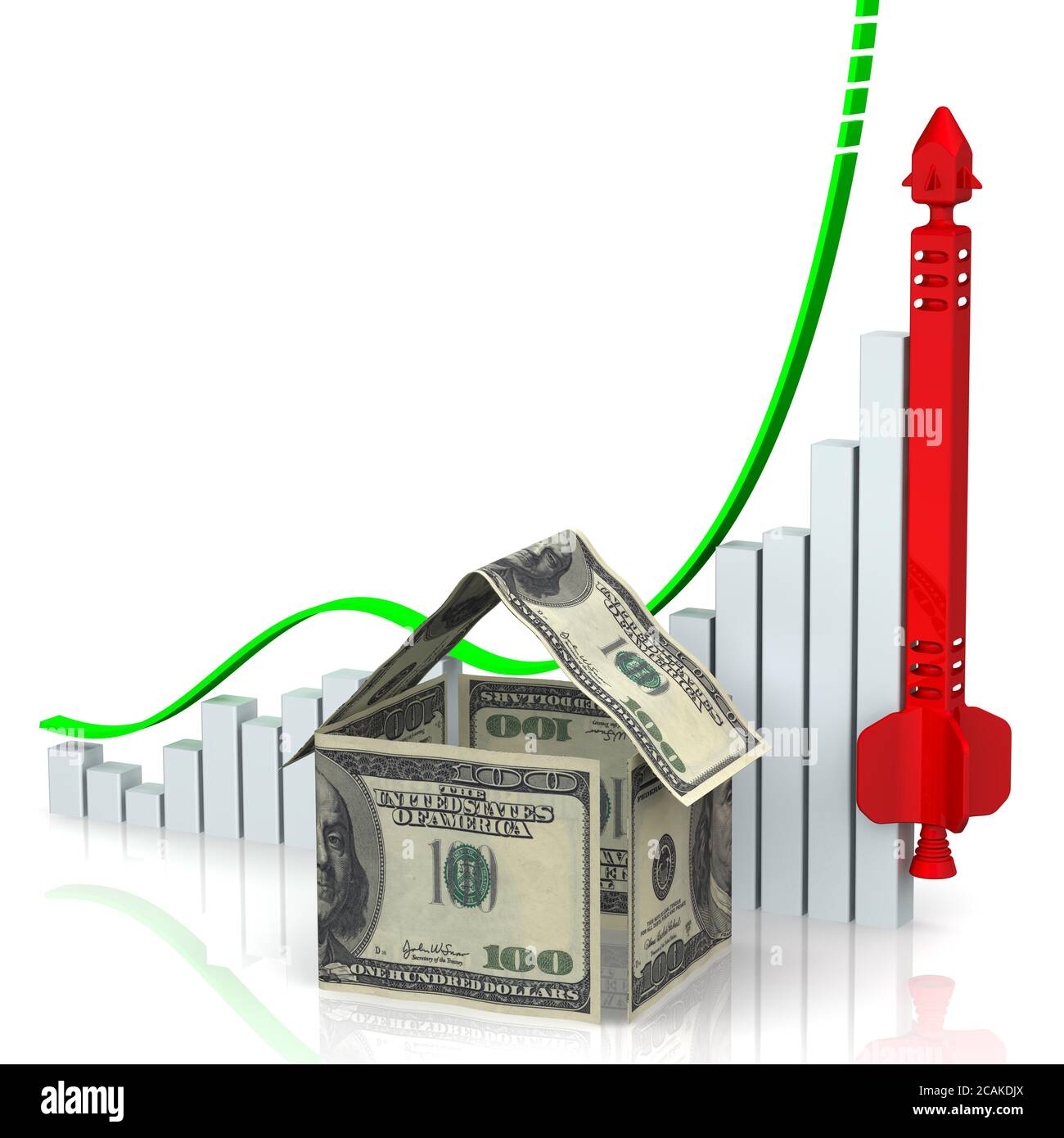 Rising real estate prices. Graph of rapid growth with symbol of house ...