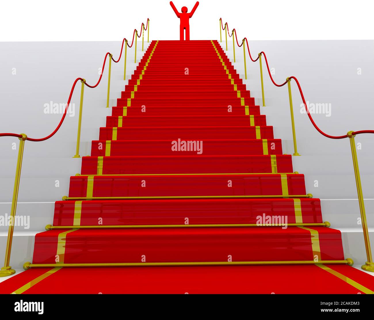 The goal is achieved. Red symbol of man on top of stairs with a red ...