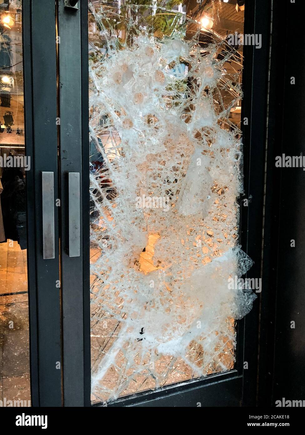 Seattle, USA – May 31, 2020: Smashed out windows in downtown westlake ...