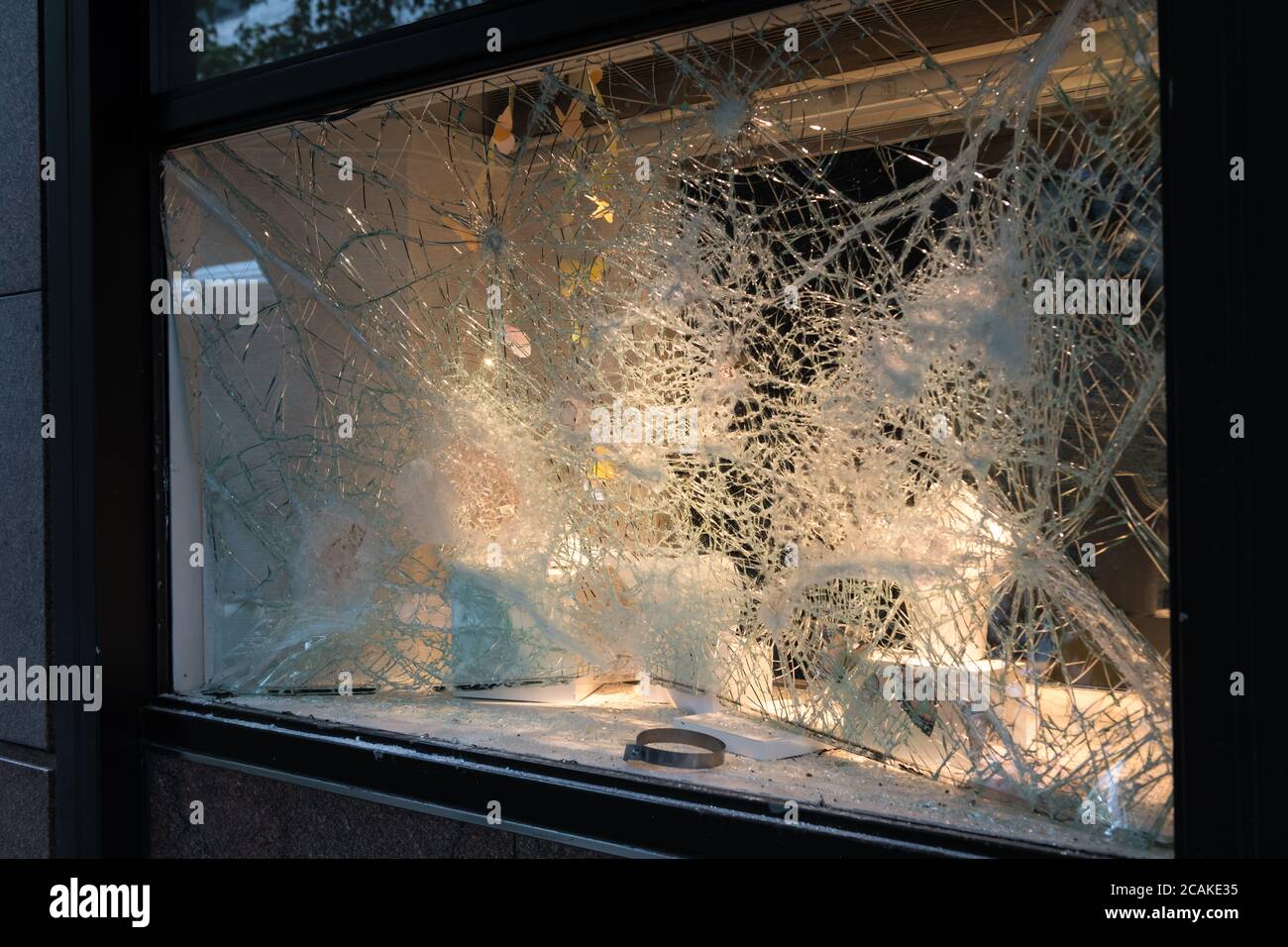 Seattle, USA – May 31, 2020: Smashed out windows in downtown westlake ...