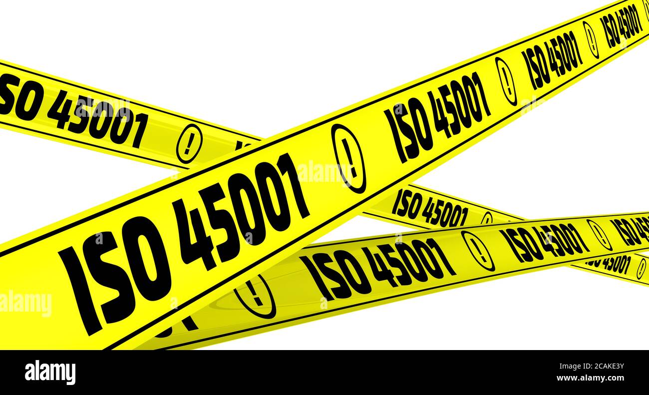 ISO 45001. Yellow warning tapes Stock Photo - Alamy