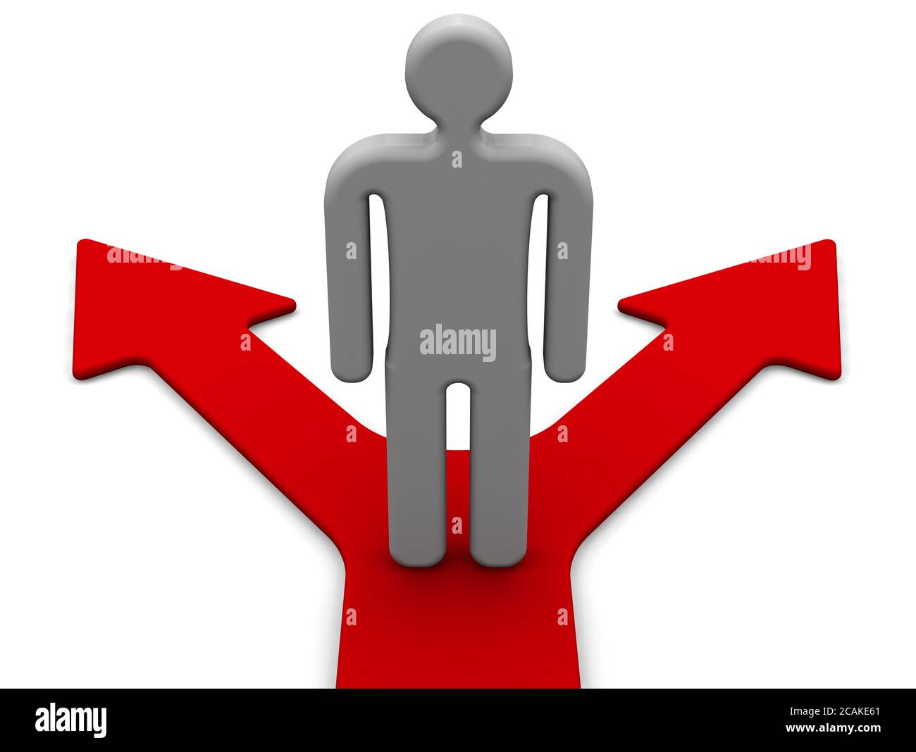 Symbolic man stands at the fork of the two red arrows. The concept of ...