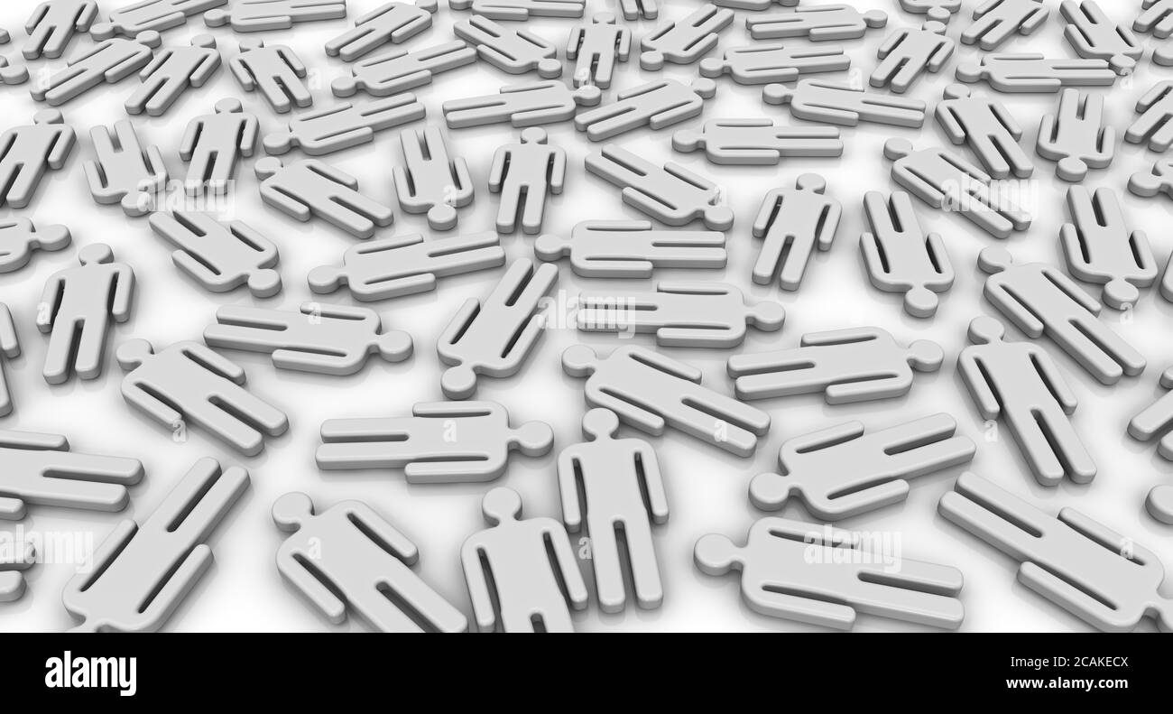 Symbols of people lie on a white surface. 3D Illustration Stock Photo ...