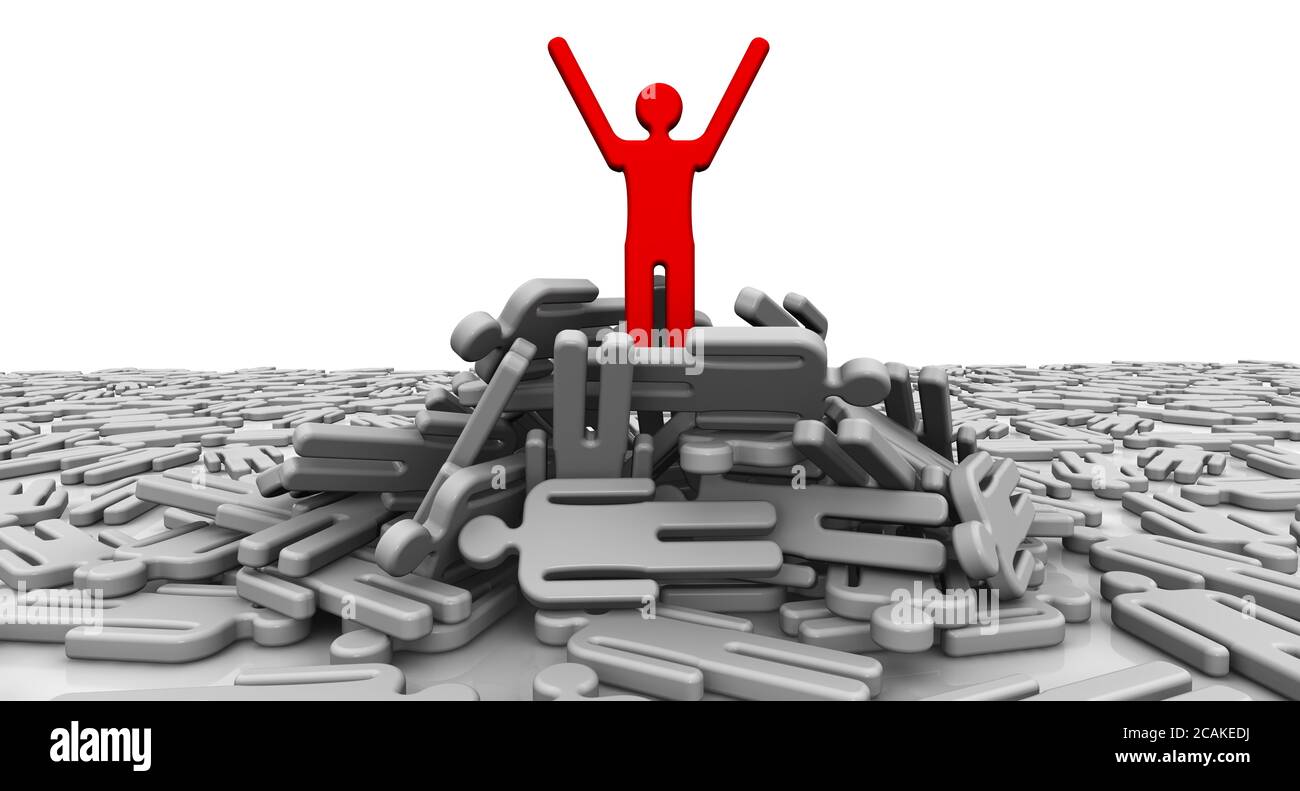 Winner on a pile of defeated. Red symbol of man on top of the pile from ...