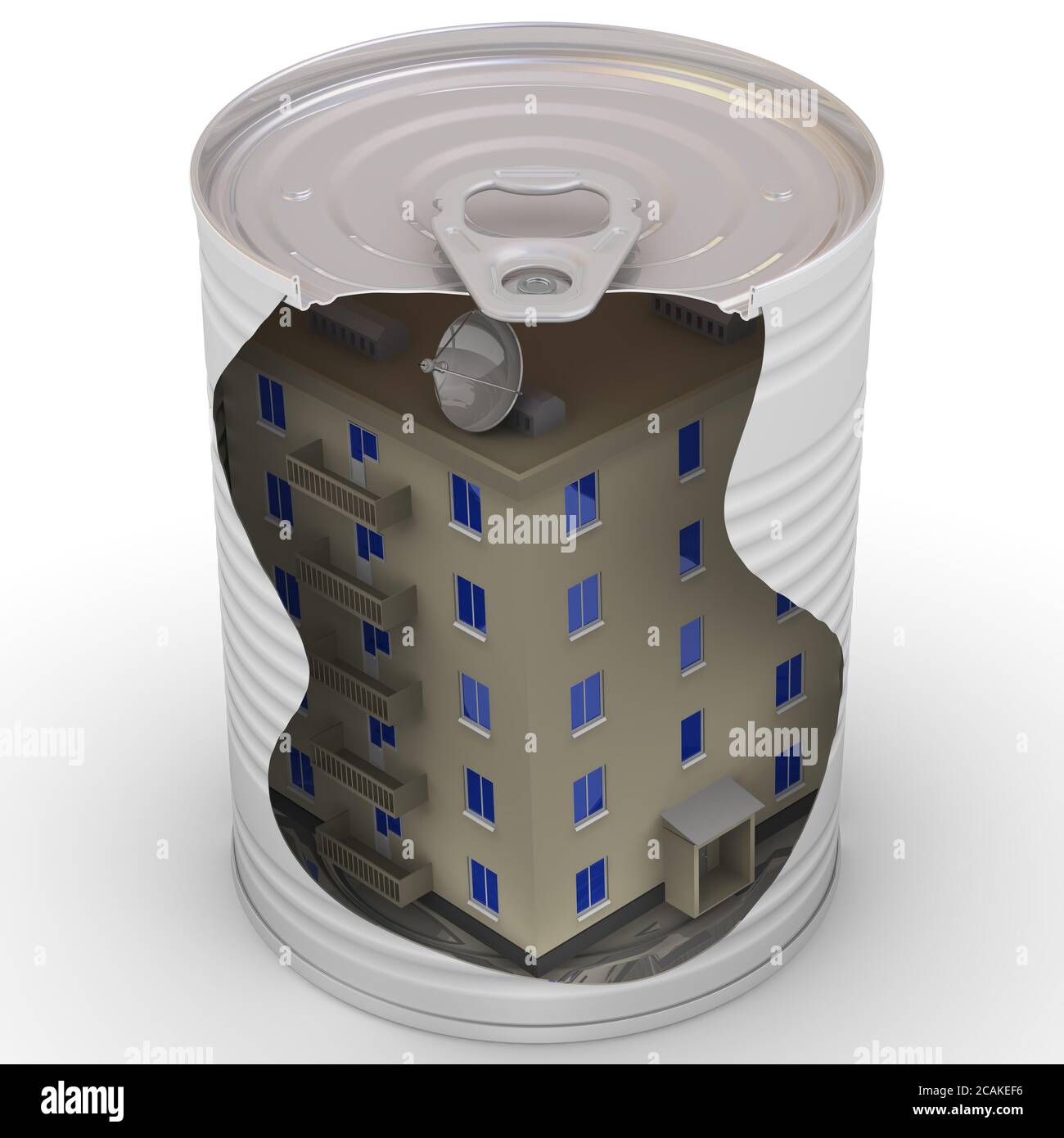 Canned apartment building. Apartment house in a tin. 3D Illustration ...
