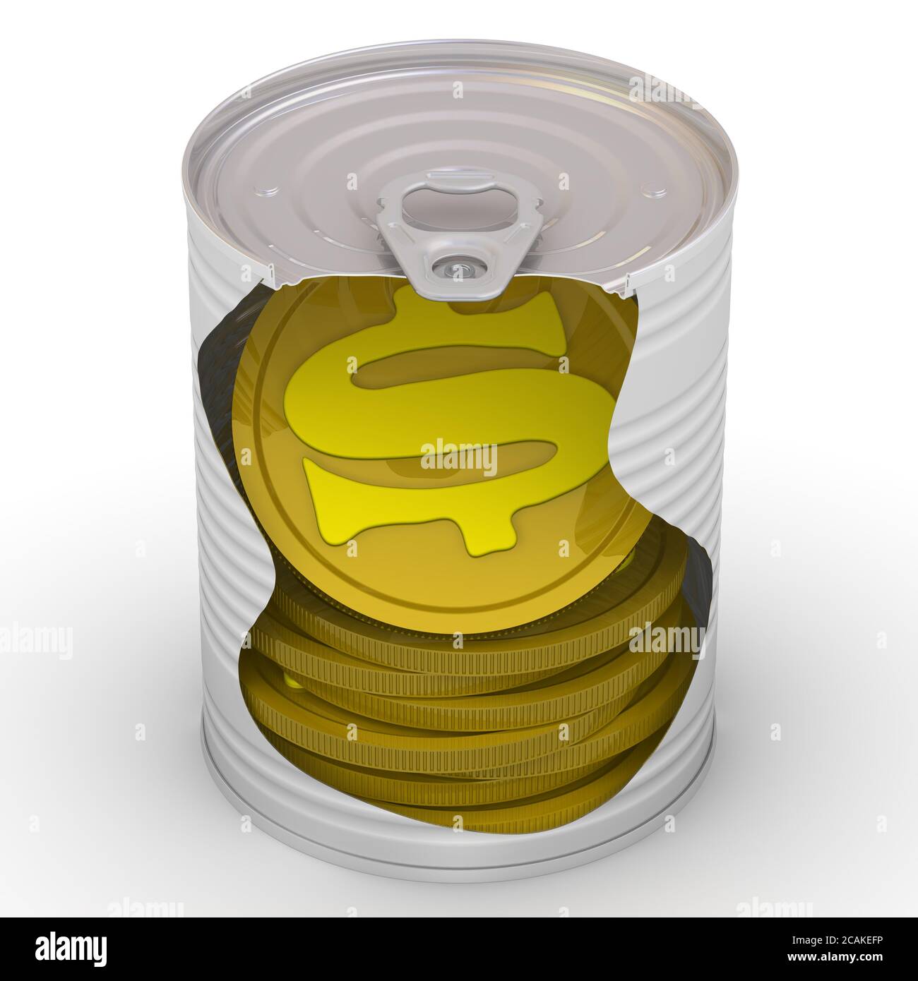 Coins in a tin. Gold coins with a U.S. dollar symbol inside a tin can ...