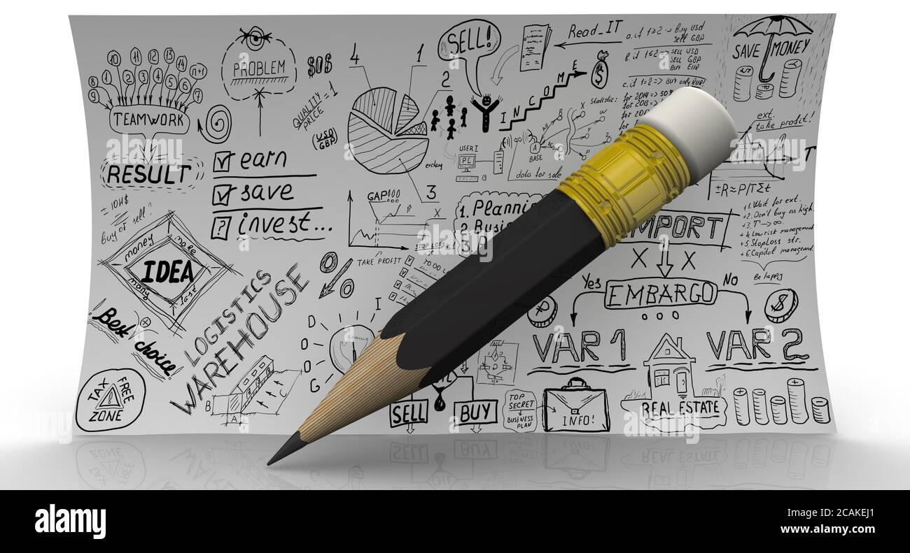 Business sketches by hand and pencil. Sketches on the theme of business ...