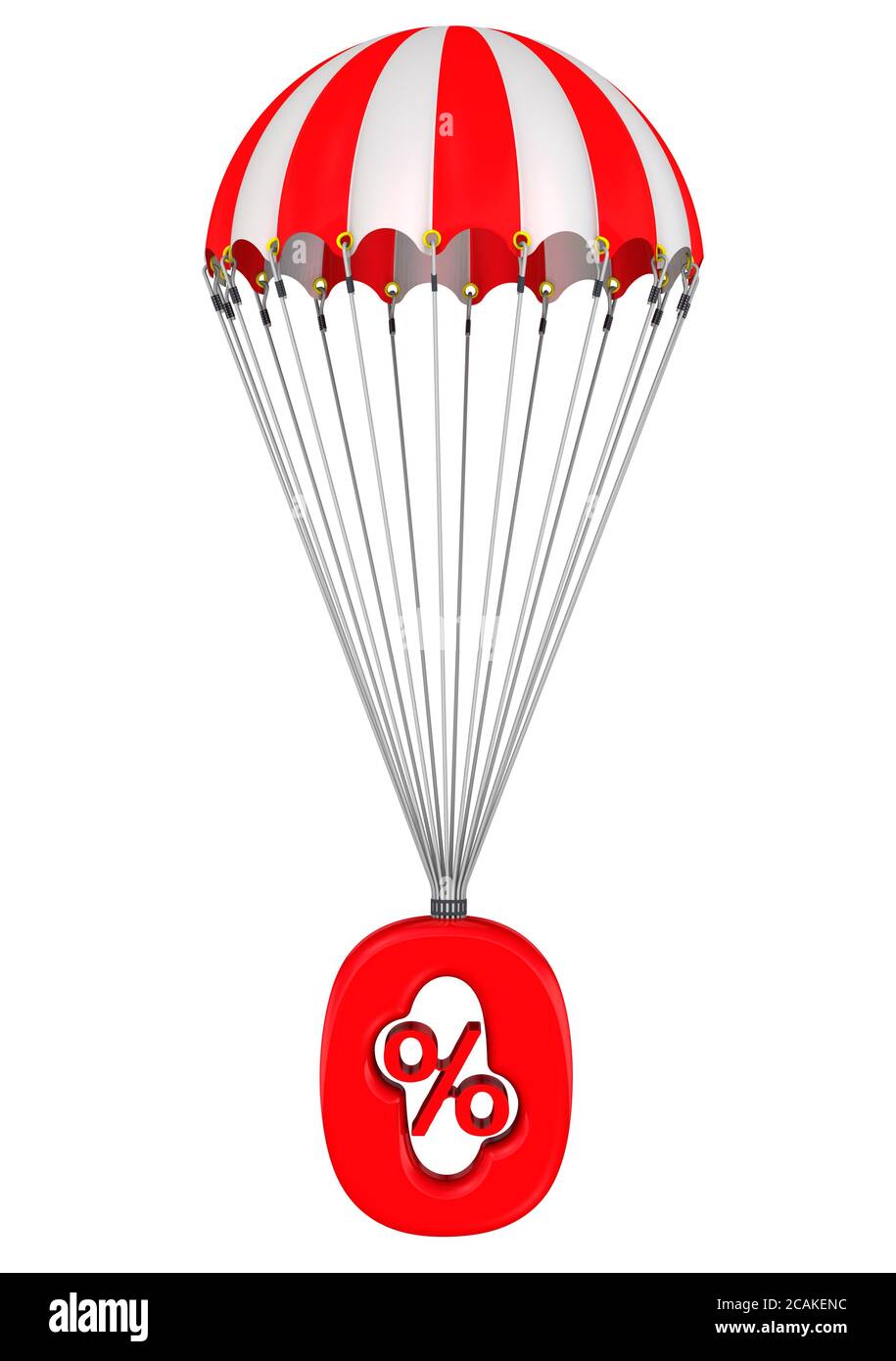 Symbol of zero percentage on a parachute. The red zero percent sign is ...