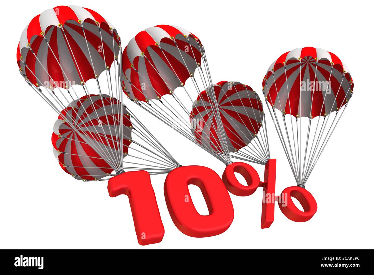 Ten percent is falling down on parachute. Isolated. 3D Illustration ...