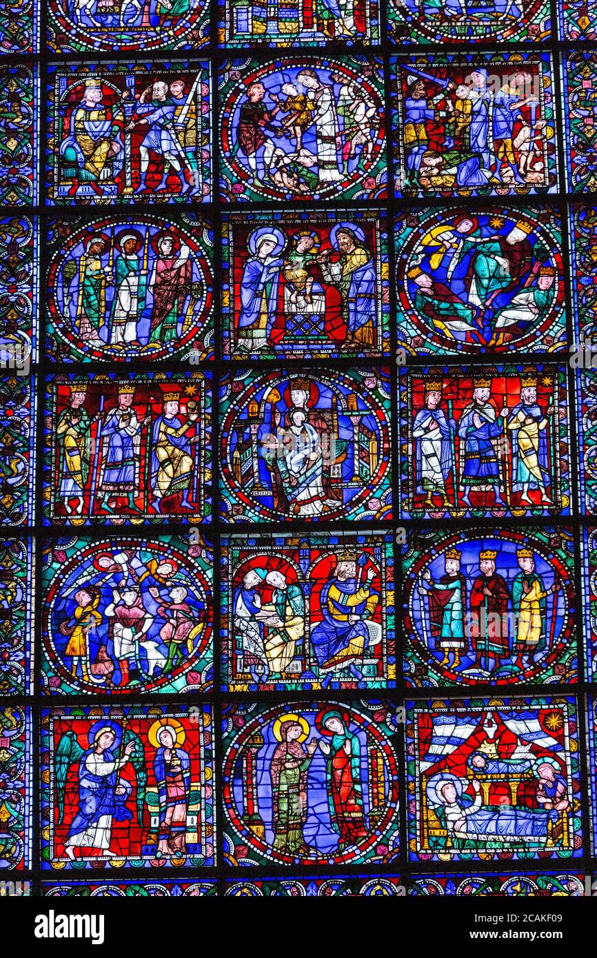 Stained glass window in Cathedral of Our Lady of Chartres, Chartres ...