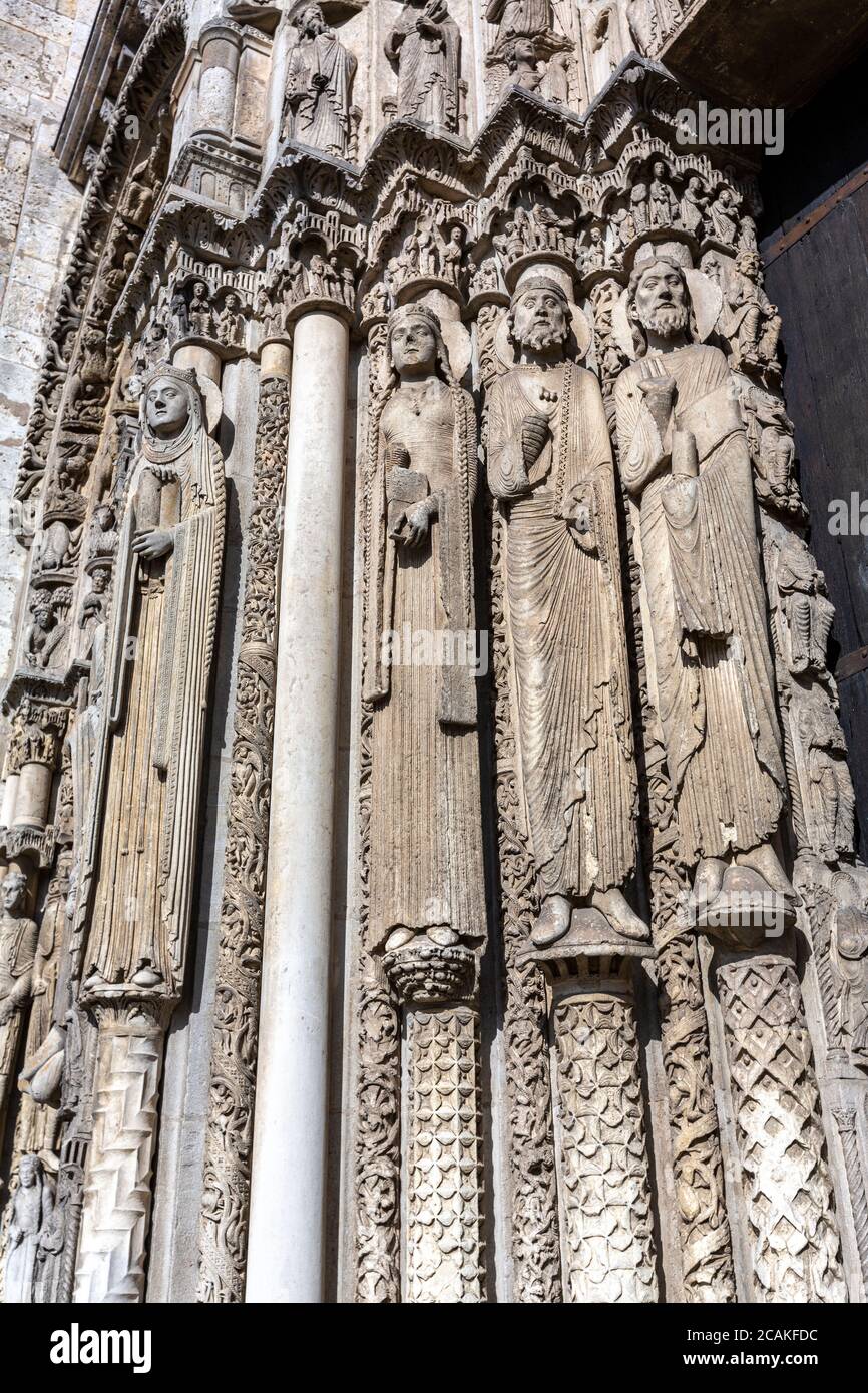 Royal Portal in Facade of Cathedral of Our Lady of Chartres, Chartres ...