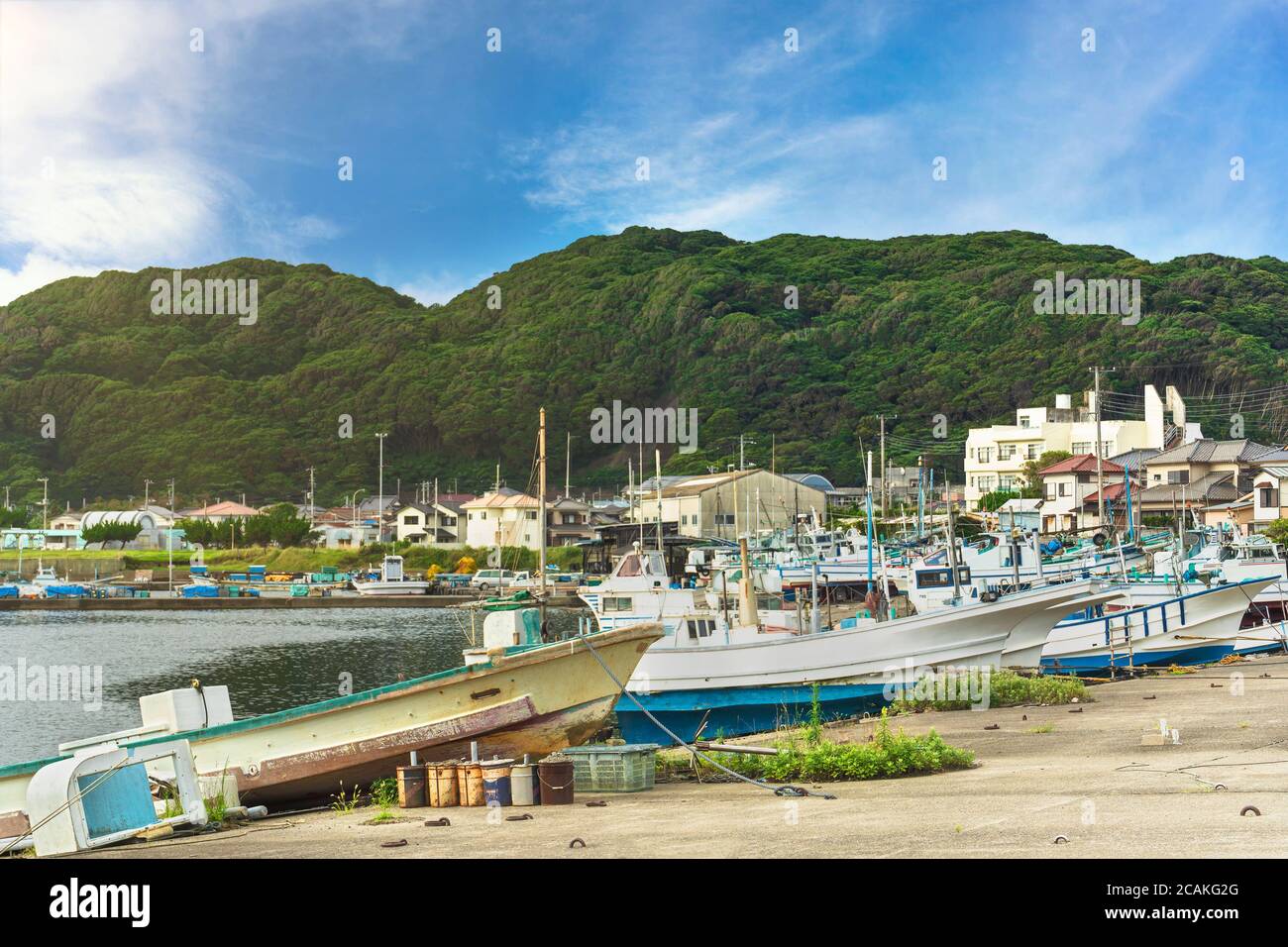 chiba, japan - july 18 2020: Fishing boats moored on the port of the ...