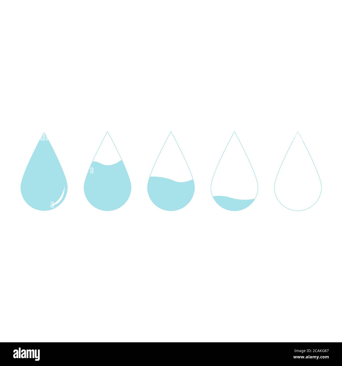 Water drops icons set for package design. Full, quarter, halved and ...