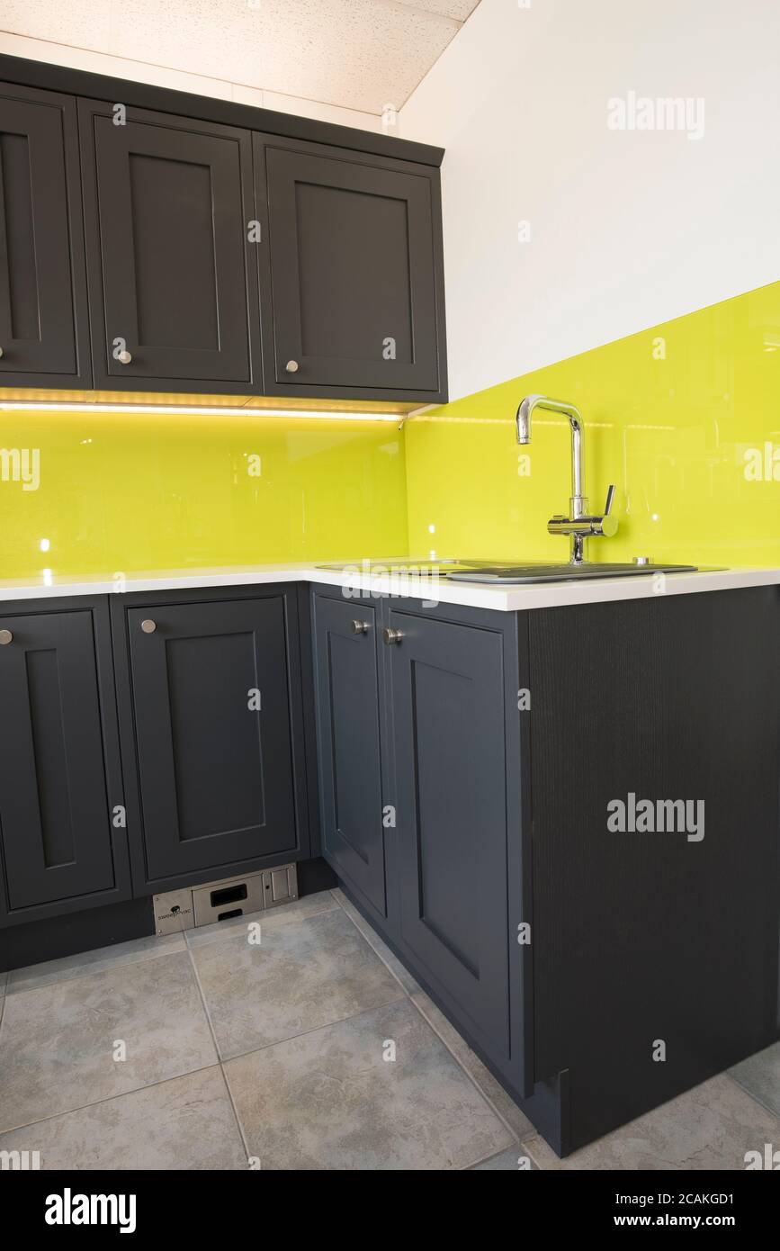 Modern kitchen layout design Stock Photo - Alamy