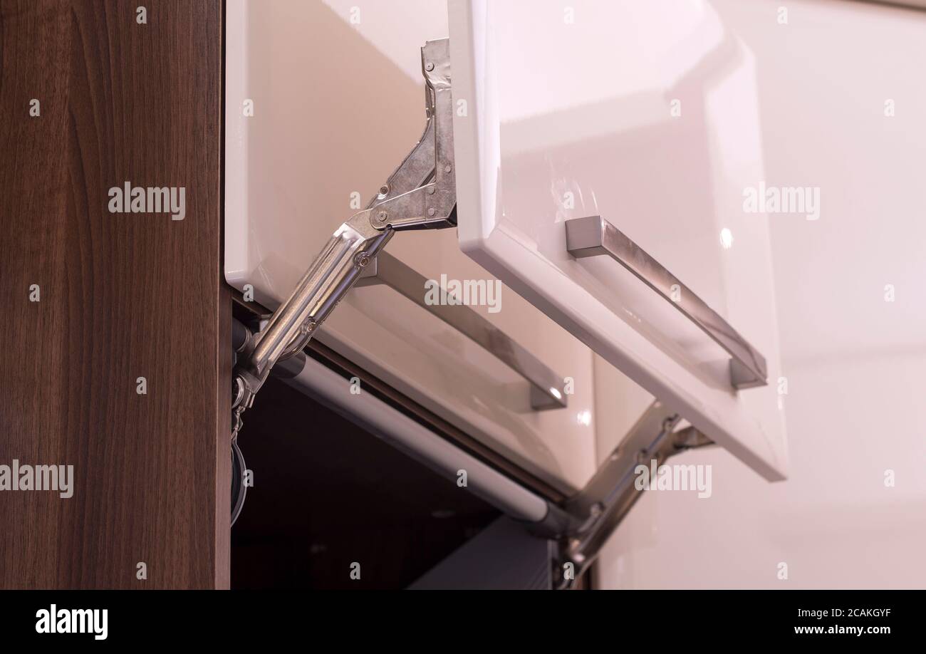 Hinged cupboard door mechanism Stock Photo - Alamy
