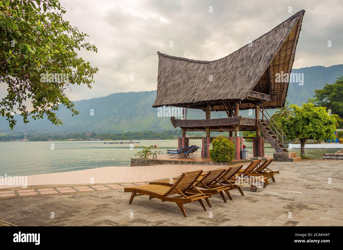 A view of Lake Toba from the shore of Parapat, Samosir Island, North ...